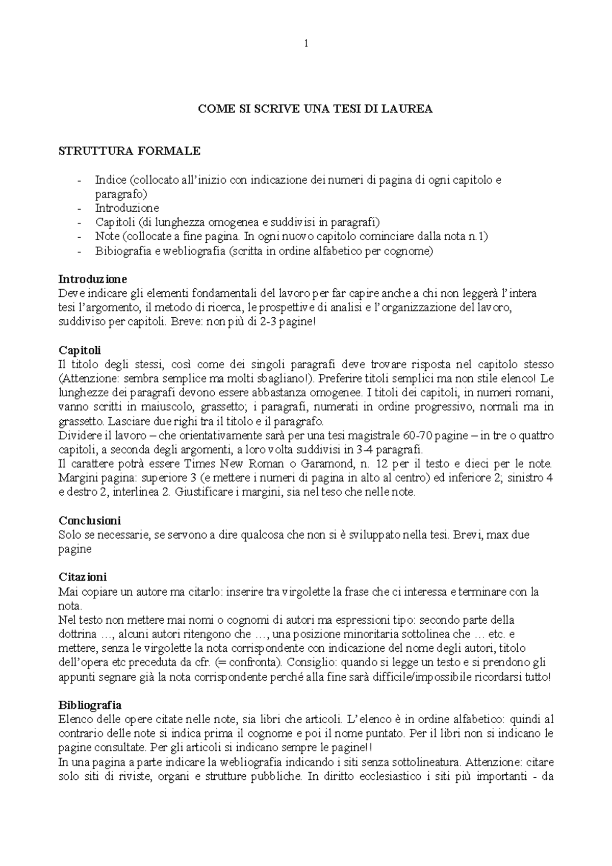 COME Scrivere UNA TESI - COME SI SCRIVE UNA TESI DI LAUREA STRUTTURA ...