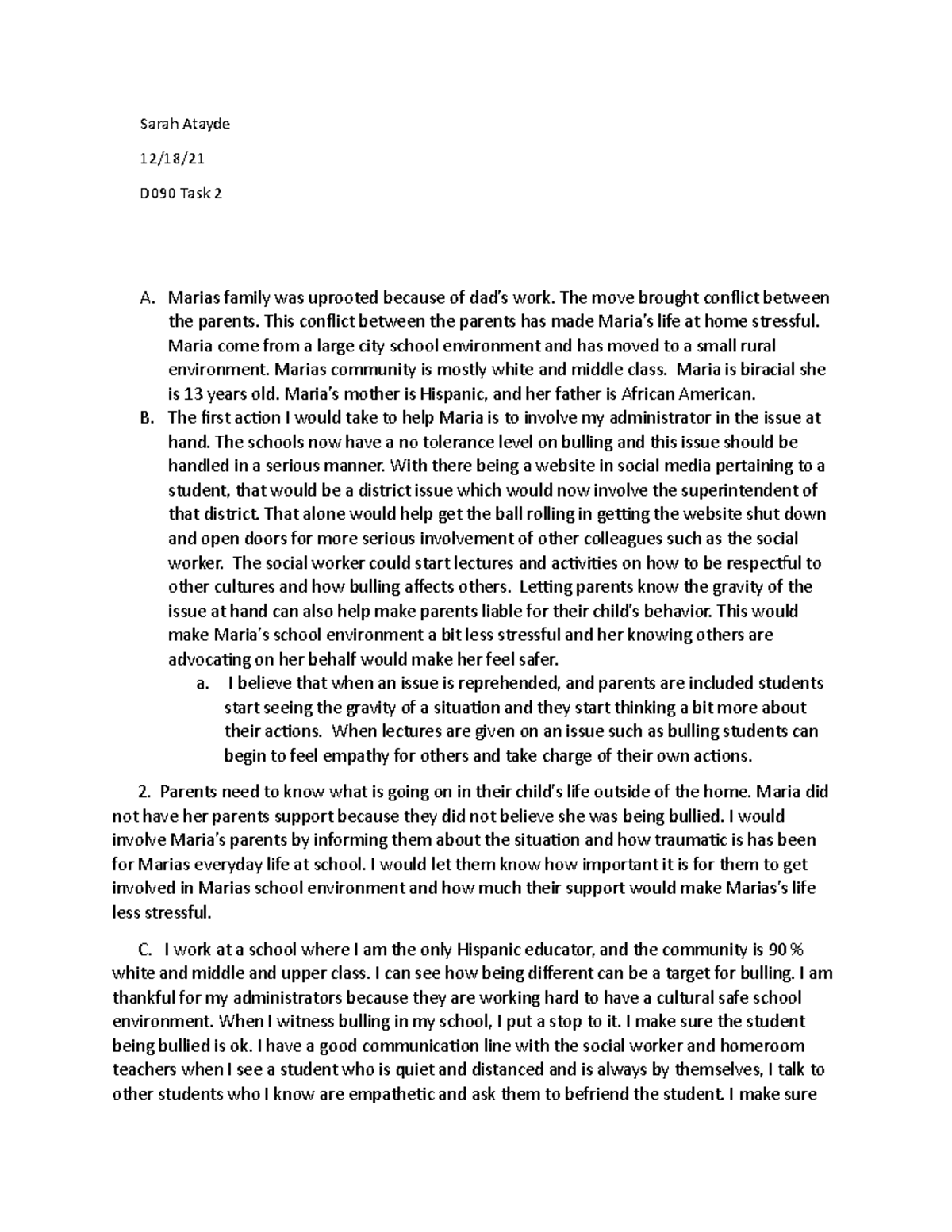 Task2 - This was a task and I passed it - Sarah Atayde 12/18/ D090 Task ...