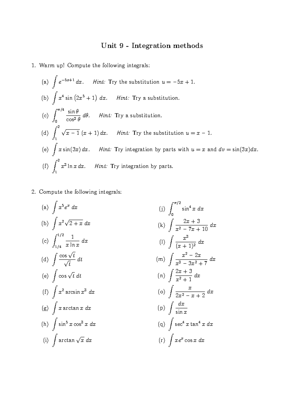 MATH 31 Exercise 9 - MAT 137Y - Practice problems Unit 9 - Integration ...