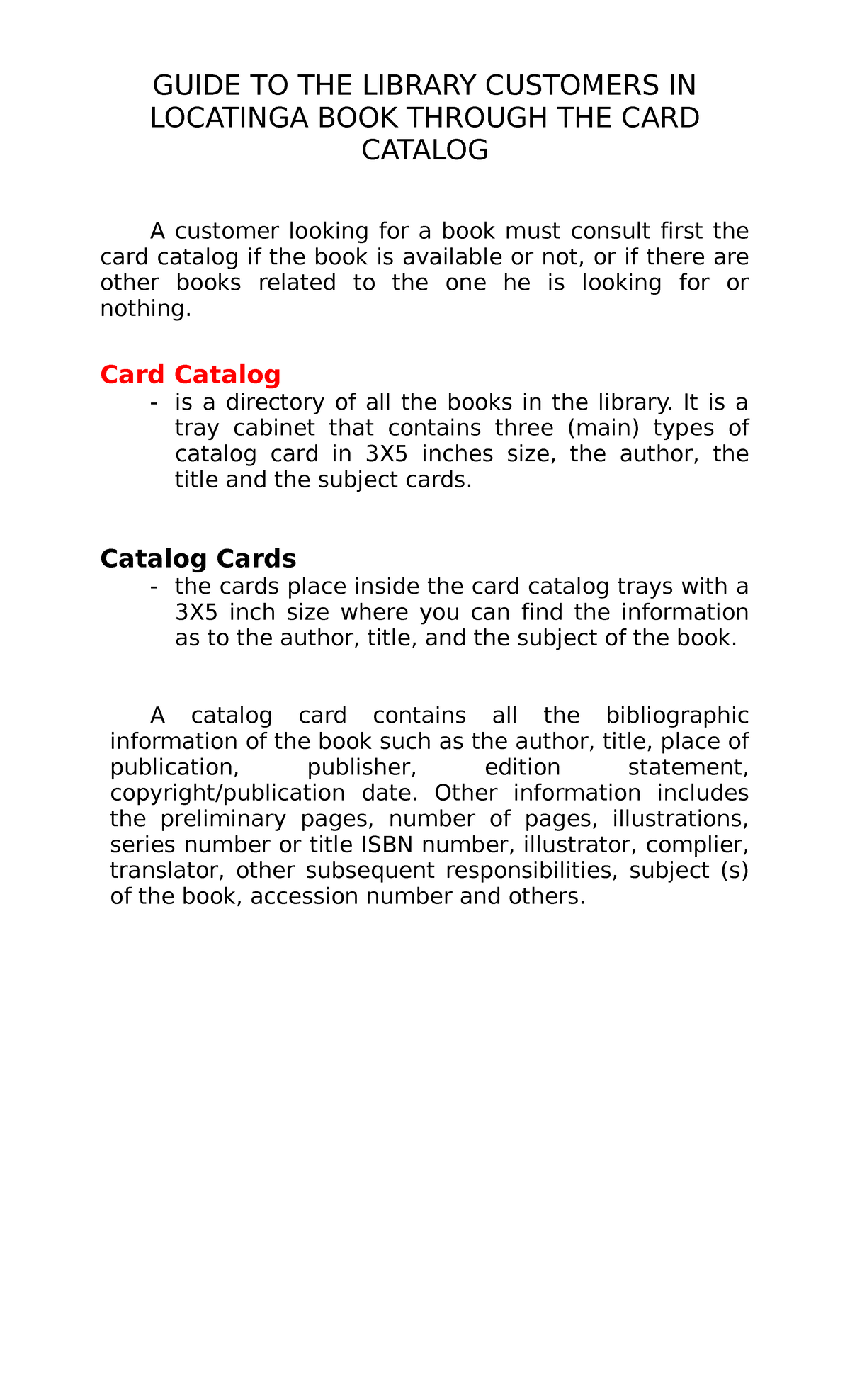 Guide TO THE Library Customers IN Locating - GUIDE TO THE LIBRARY ...