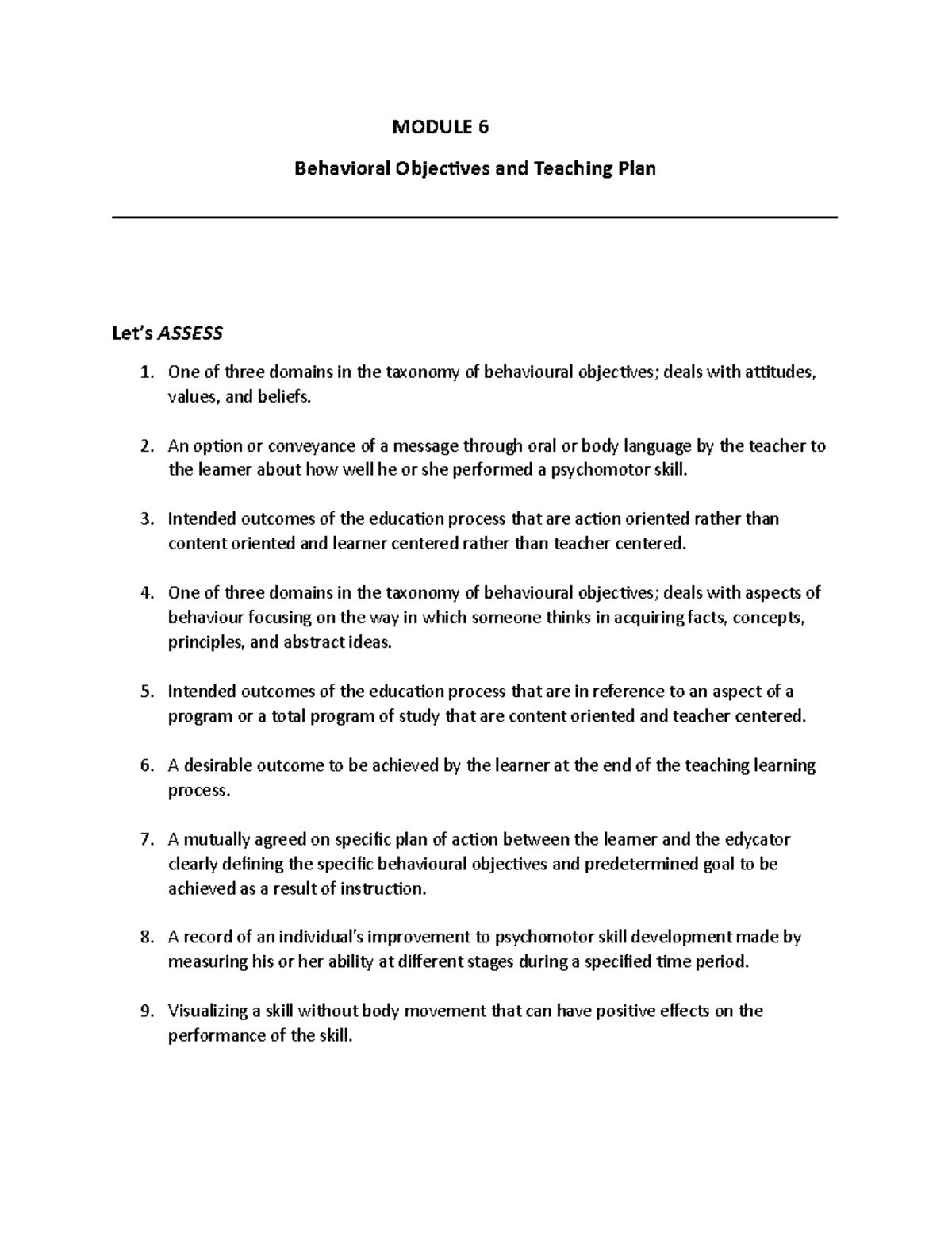 Hemod 6 Handoutbehavioral Objectives and Teaching Plans (CH 10 ...