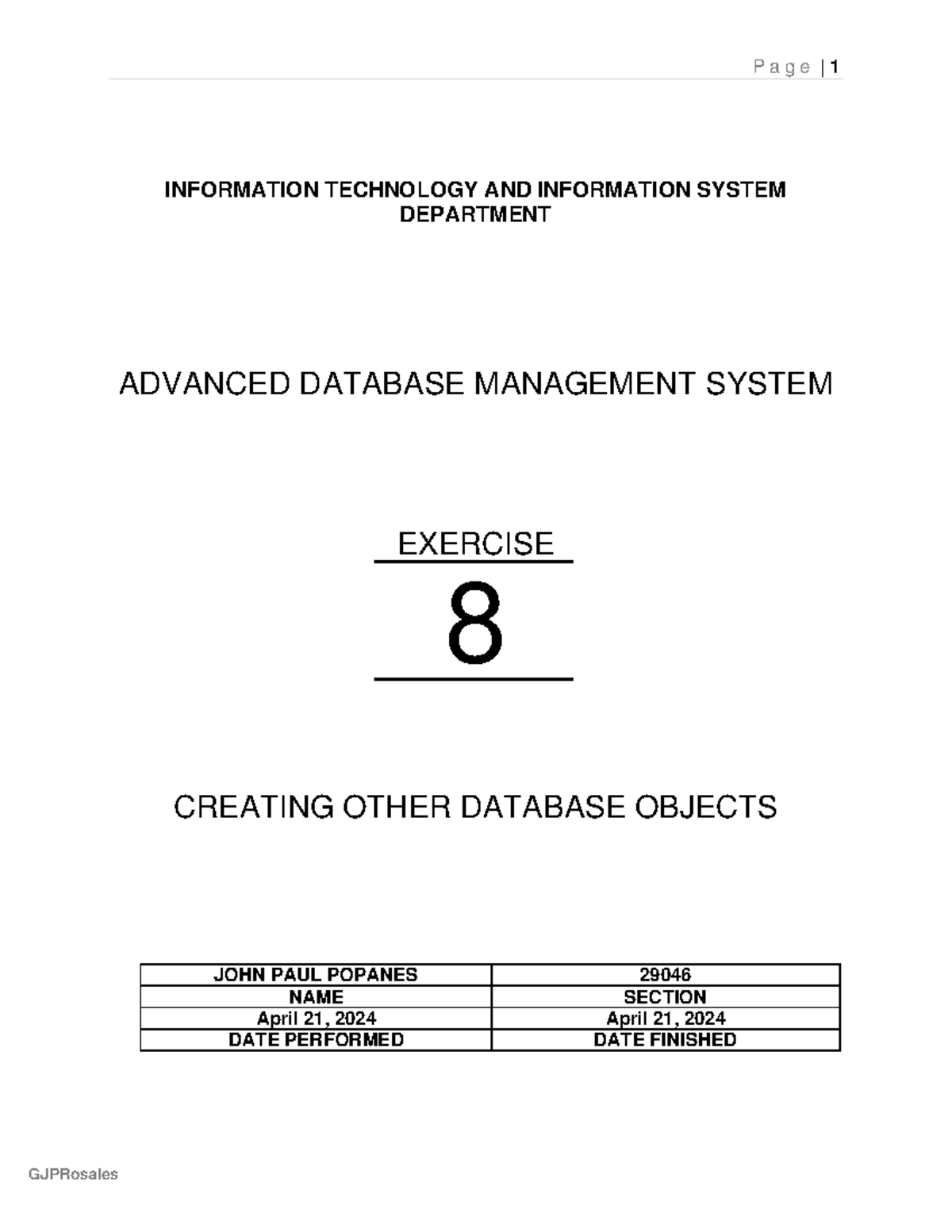 8 Creating other Database Objects - INFORMATION TECHNOLOGY AND ...