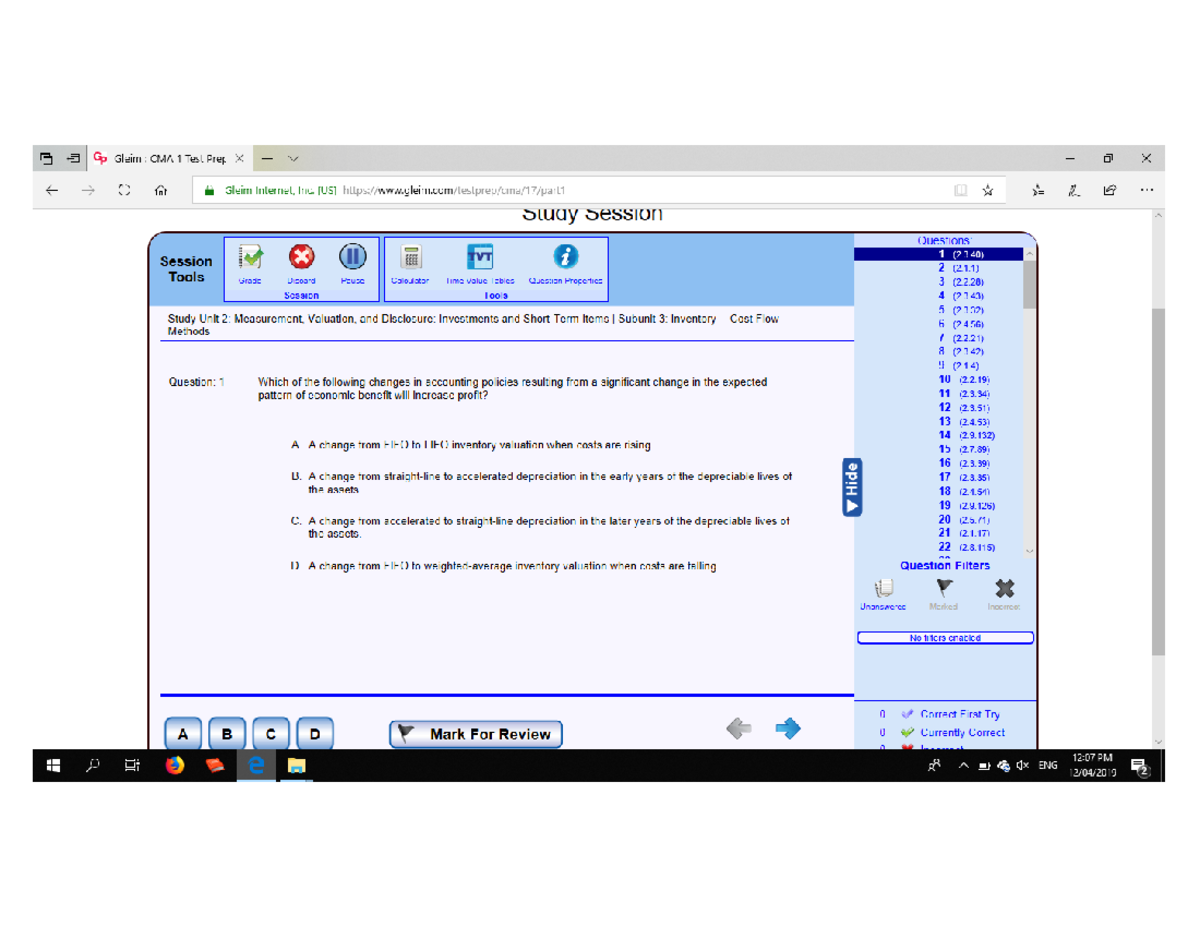 2 Gleim Questions 2019 Unit 2 Q - CMA - Studocu