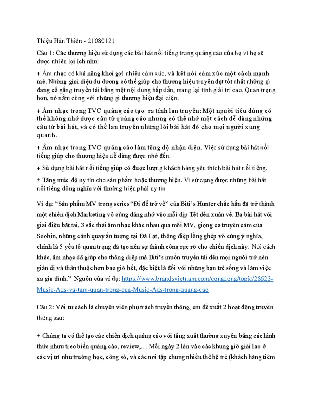 Thiệu Hán Thiên - FDSF DSFSD - Offshore Outsourcing of It Work - Thiệu Hán Thiên - 21080121 Câu ...