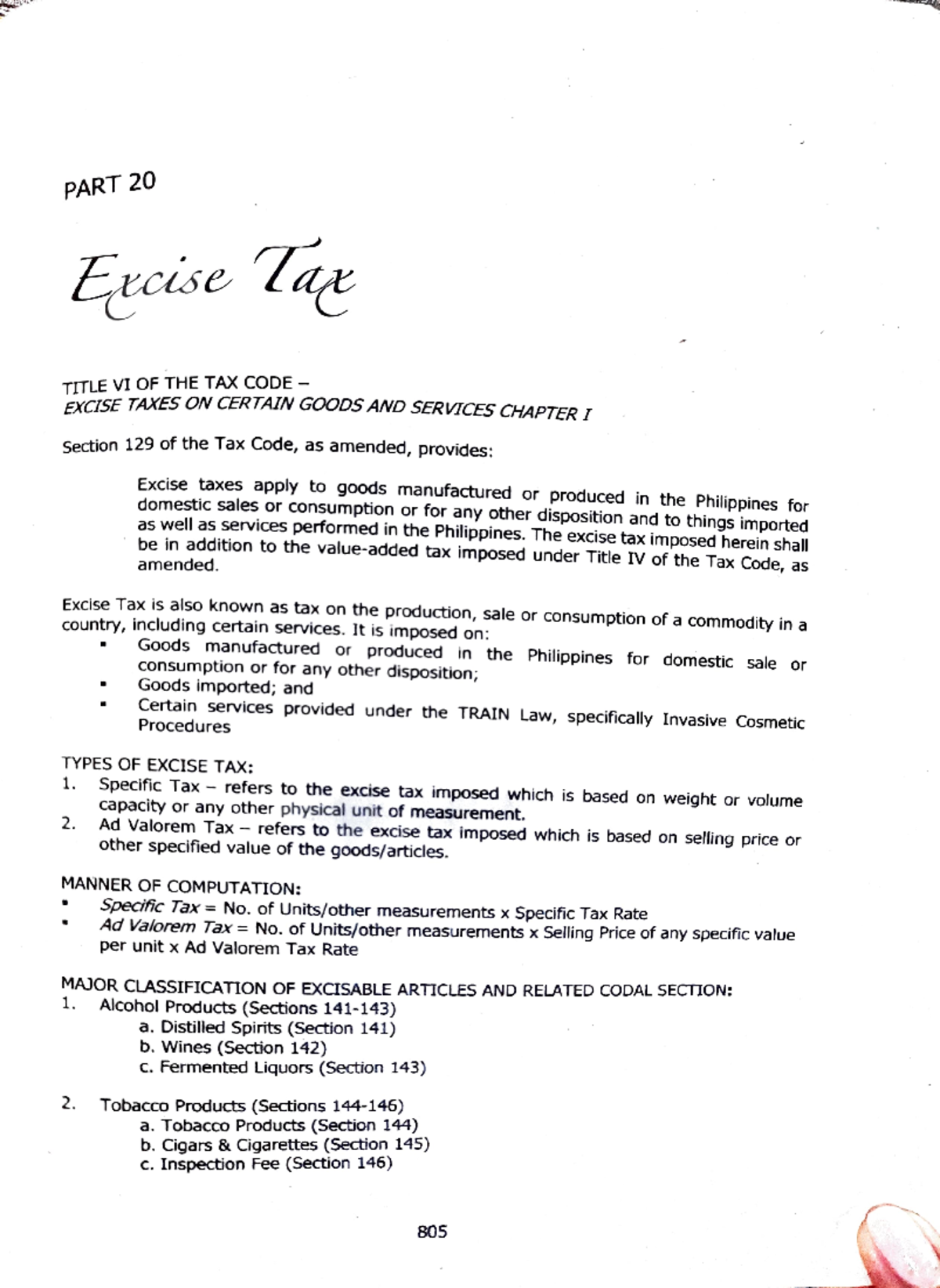 Excise TAX Notes Tabag - Taxation - PART 20 tise Tag TITLE VI OF THE ...