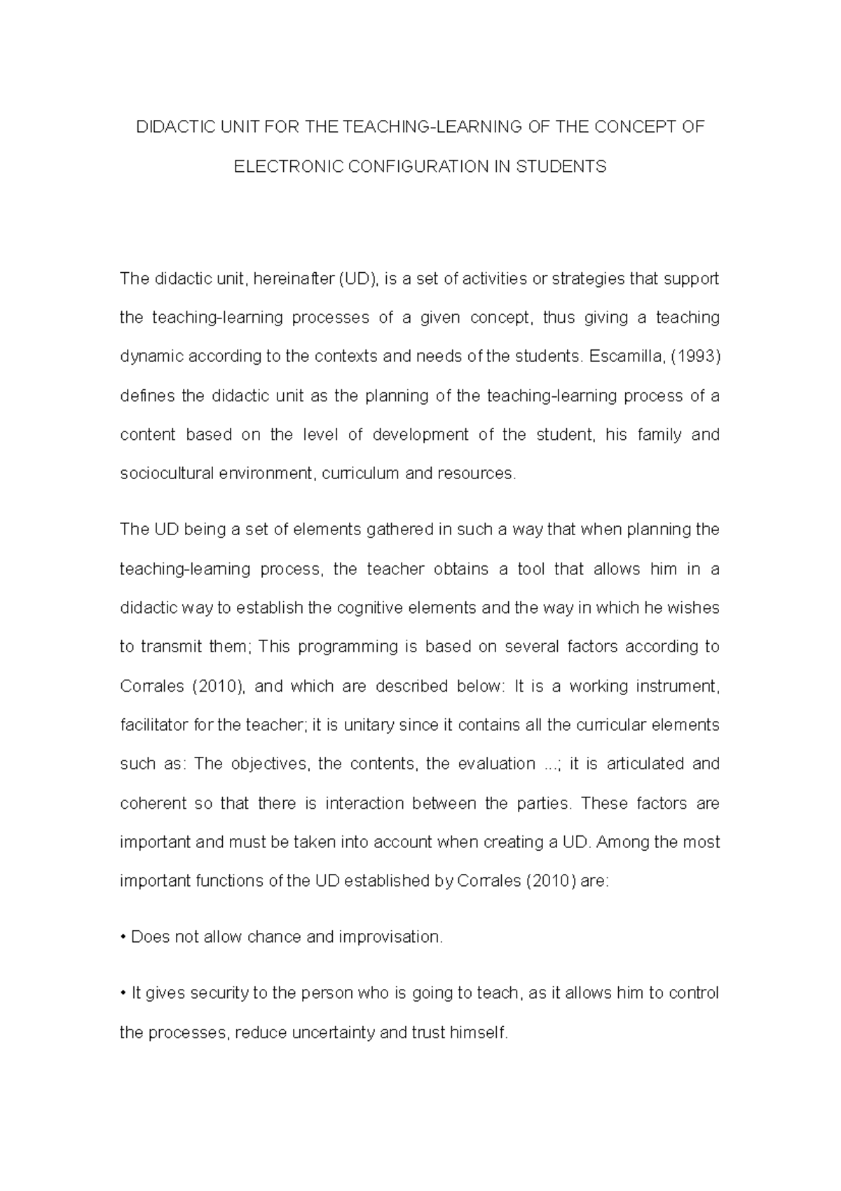 Didactic UNIT FOR THE Teaching - DIDACTIC UNIT FOR THE TEACHING ...