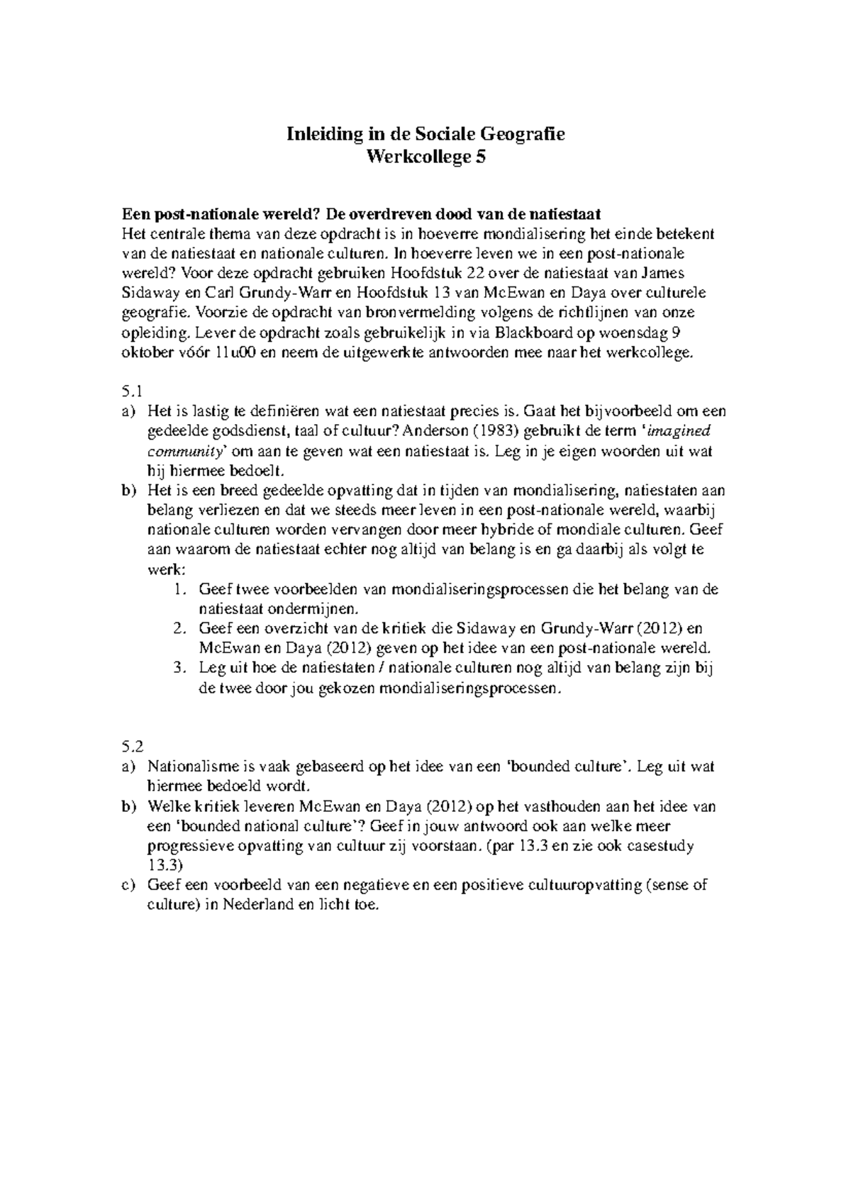 Werkcollege Inleiding In de Sociale Geografie - Verplichte opgaven ...