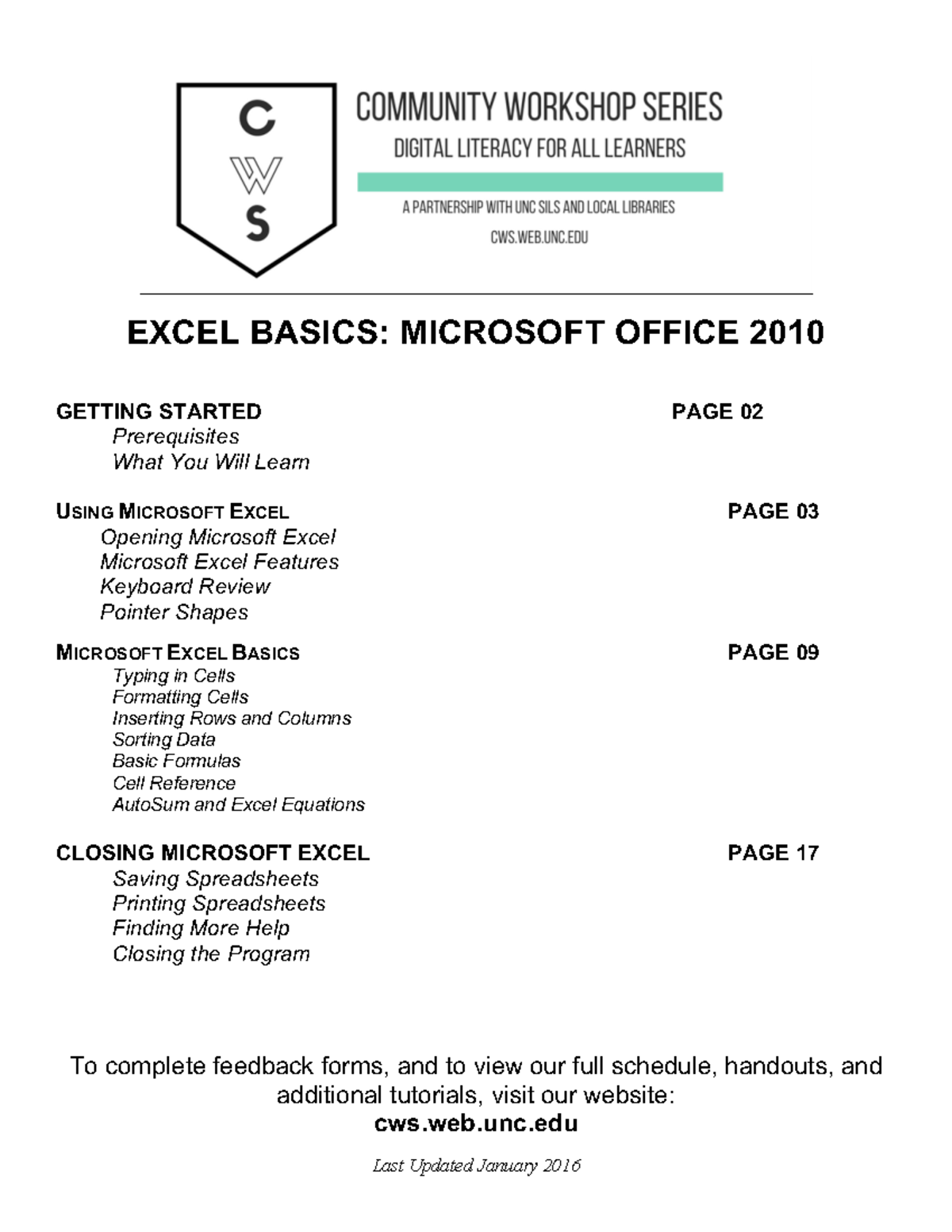 Excel-Basics-2010 - PRACTICAL TEST - Last Updated January 2016 EXCEL ...