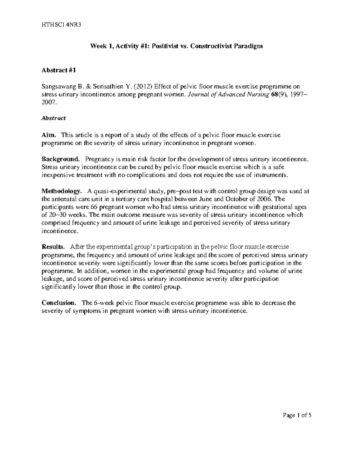 Week 1, Activitiy 1 - Positivist vs. Constructivist Paradigm - Week 1 ...