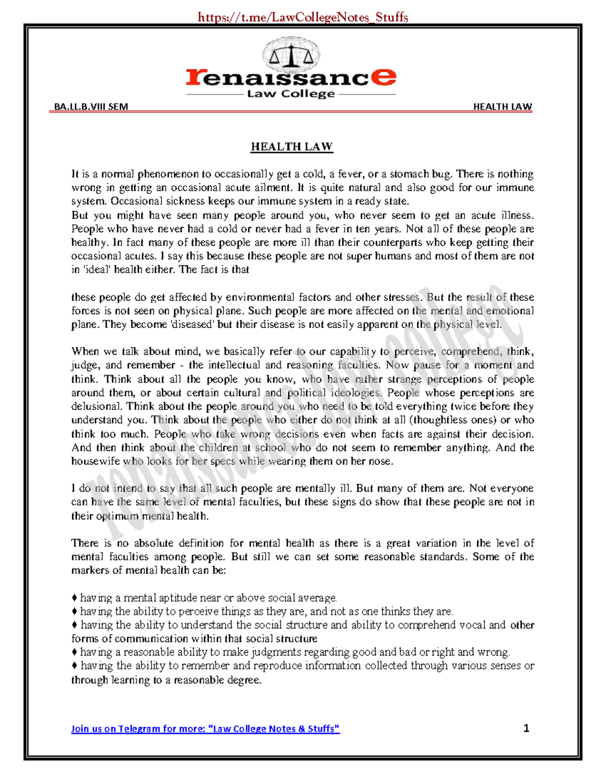 Health Law Renaissance Law College Notes - BA.LL.B SEM HEALTH LAW Join ...