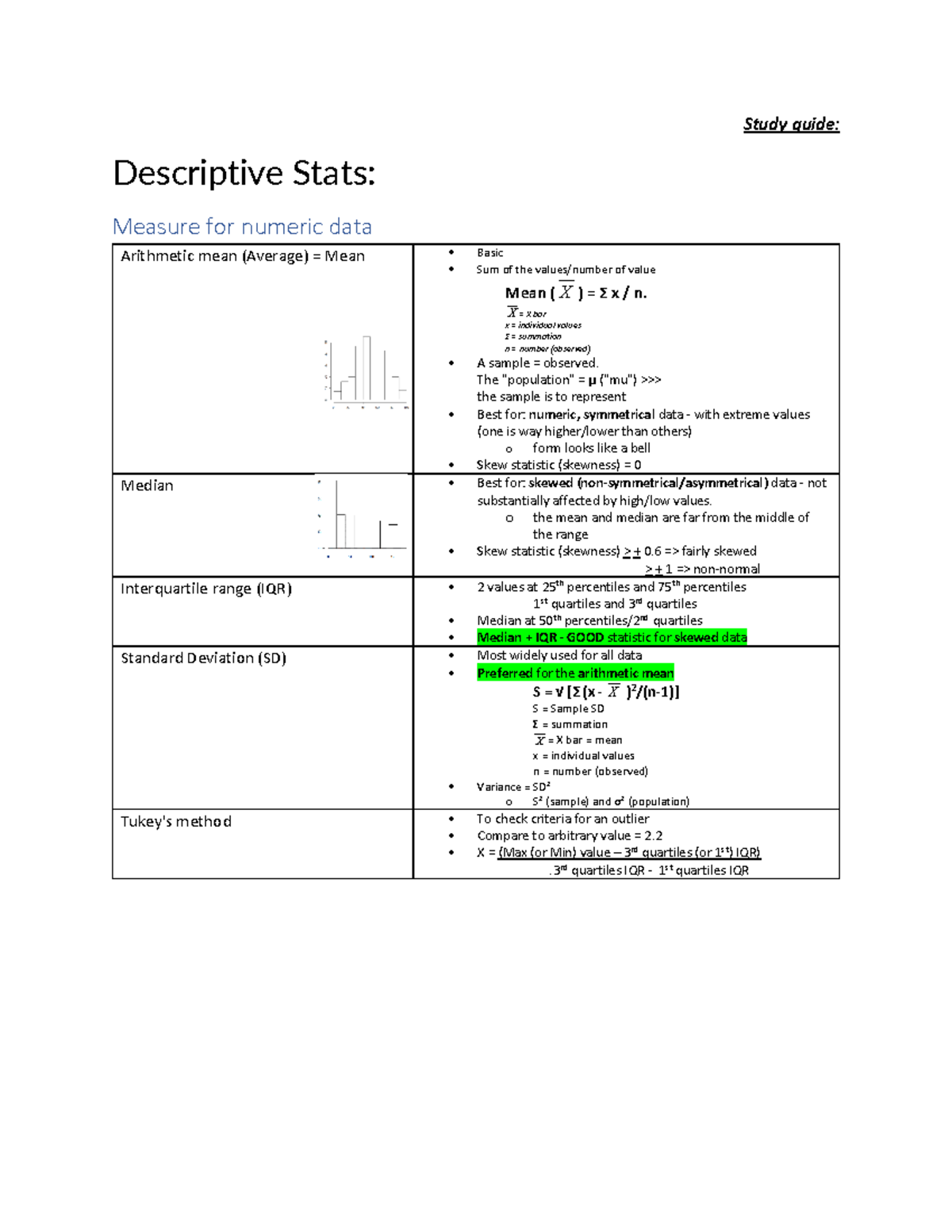 BST571 Study Guide Midterm - Study guide: Descriptive Stats: Measure ...