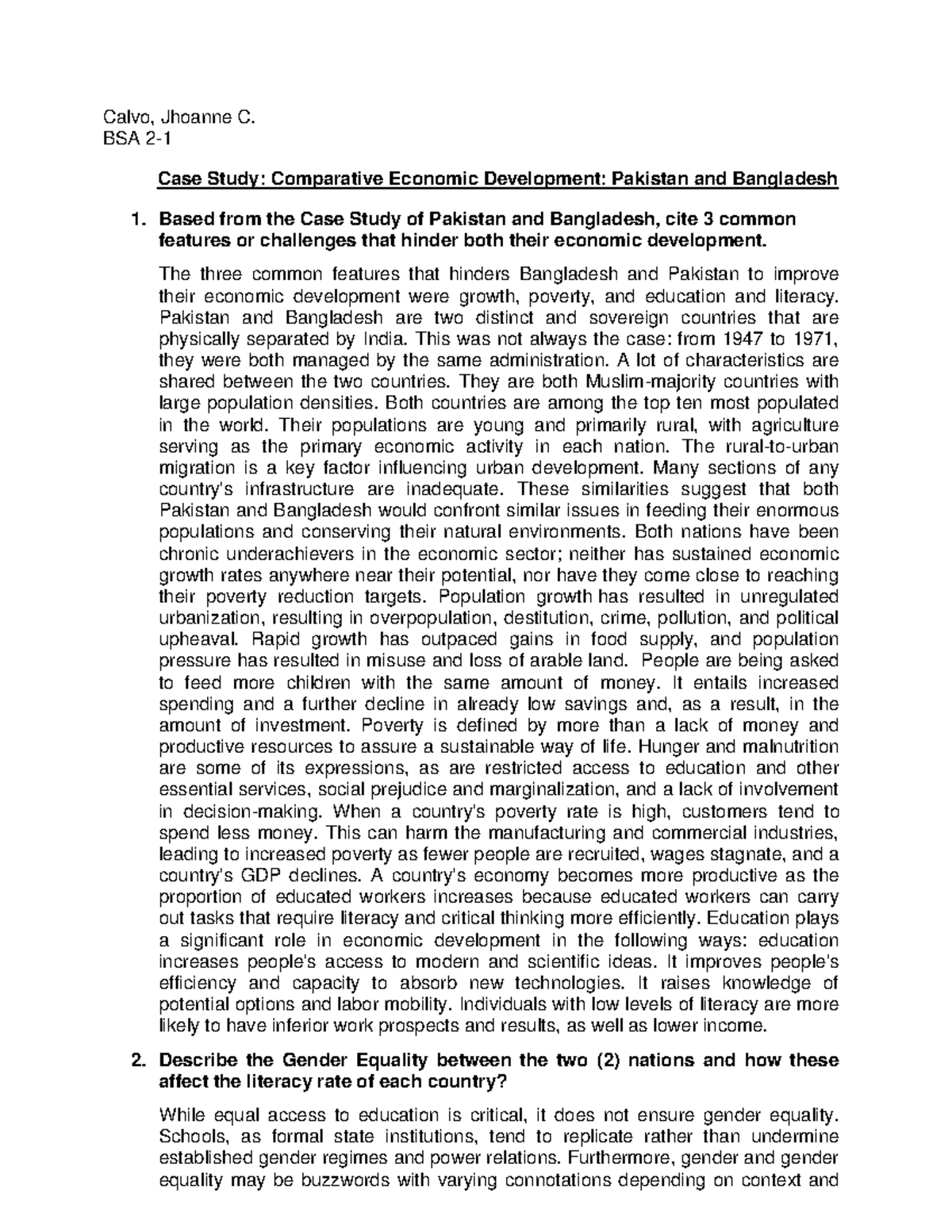 Calvo BSA 2-1 Economic Development Case Study - Calvo, Jhoanne C. BSA 2 ...