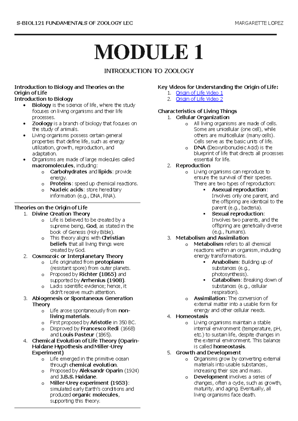 Zoolec 1-7 Midterm - MODULES 1-7 - S-BIOL121 FUNDAMENTALS OF ZOOLOGY ...
