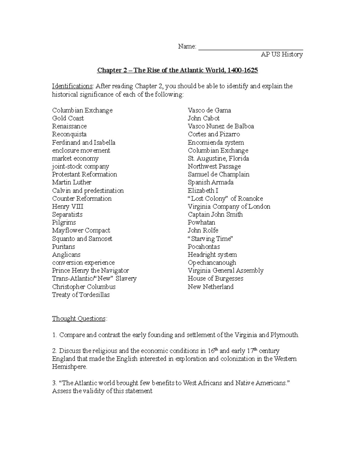 AP - Chapter 2 - Handout - Copy - Name ...