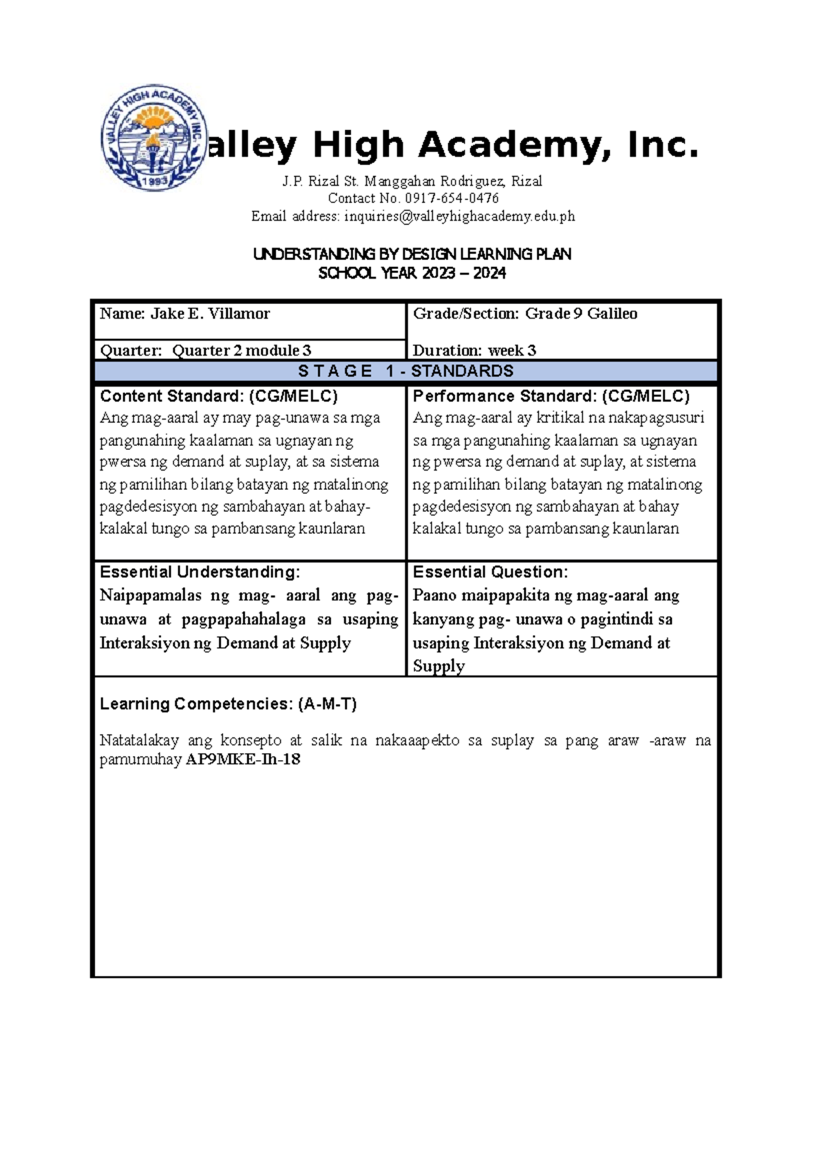 AP 9 2nd quarter 3rd Topic - Valley High Academy, Inc. J. Rizal St ...