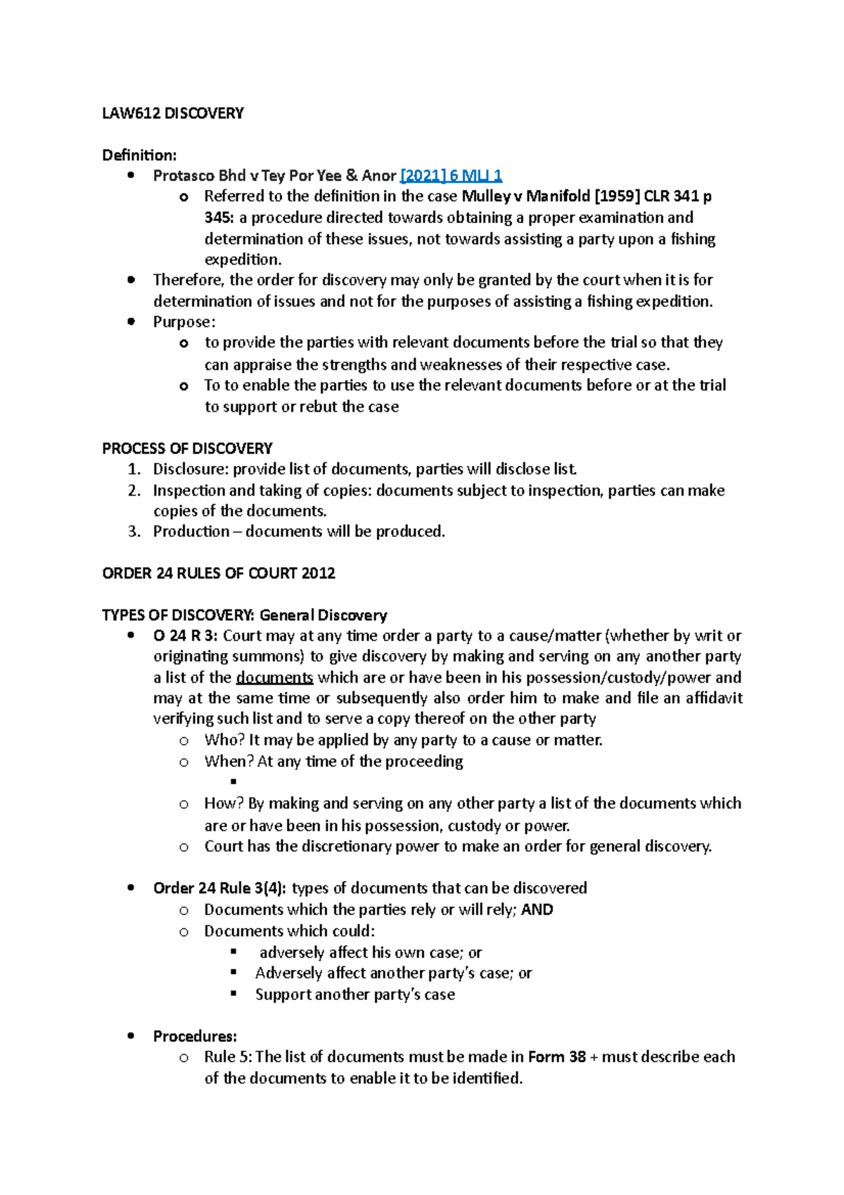 LAW612 Discovery - LAW612 DISCOVERY Definition: Protasco Bhd v Tey Por ...