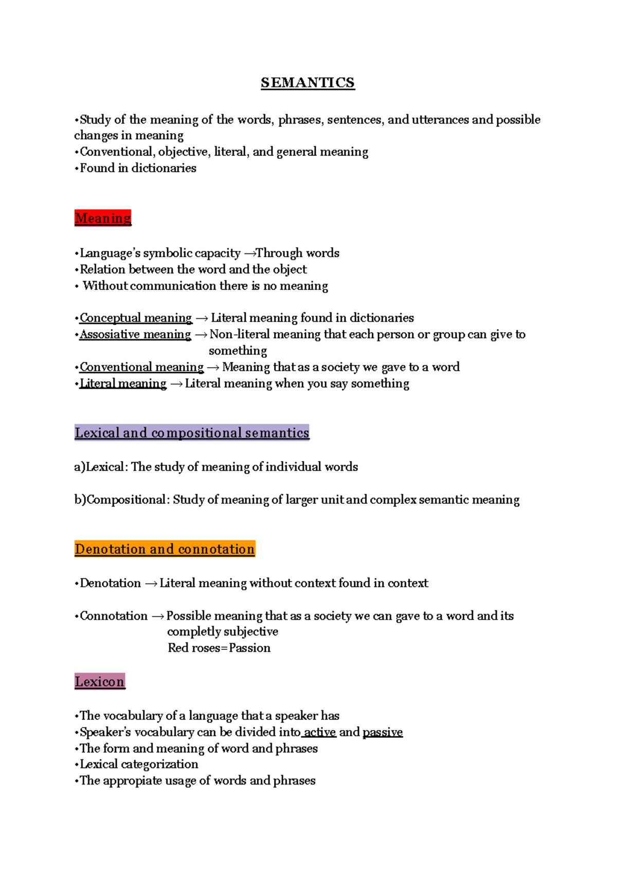 Prueba 1 - SEMANTICS •Study of the meaning of the words, phrases, sentences, and utterances and ...