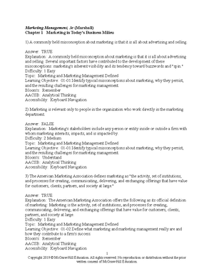 Marshall 3e chapter 01 tb - Marketing Management, 3e (Marshall) Chapter ...