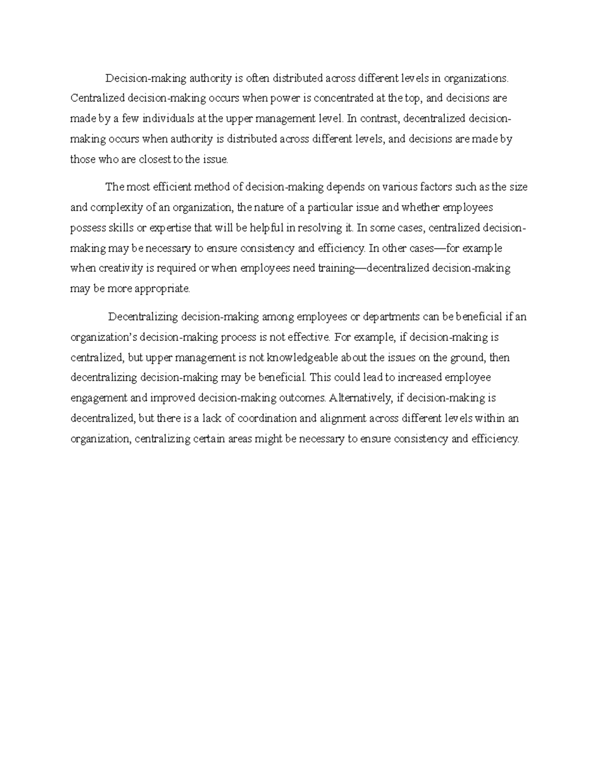 MT140 Unit 3 Discussion - Decision-making authority is often ...