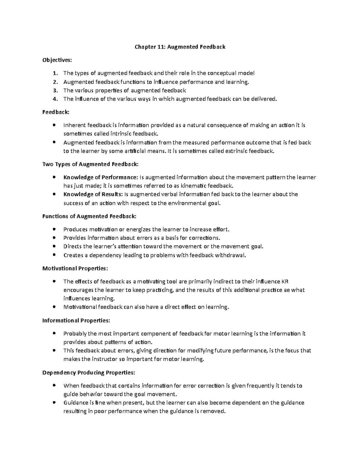 Chapter 11 Augmented Feedback - Chapter 11: Augmented Feedback ...