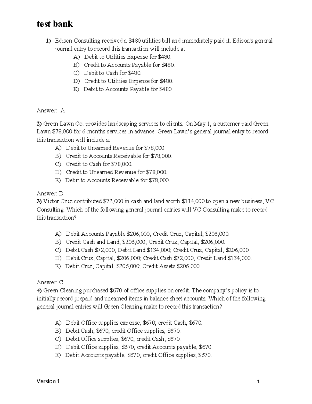 Fundamental Accounting Principles Chapter 2 test bank - 1) Edison ...