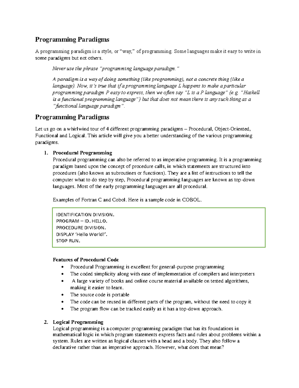 Software Design Programming Constructs - Programming Paradigms A ...