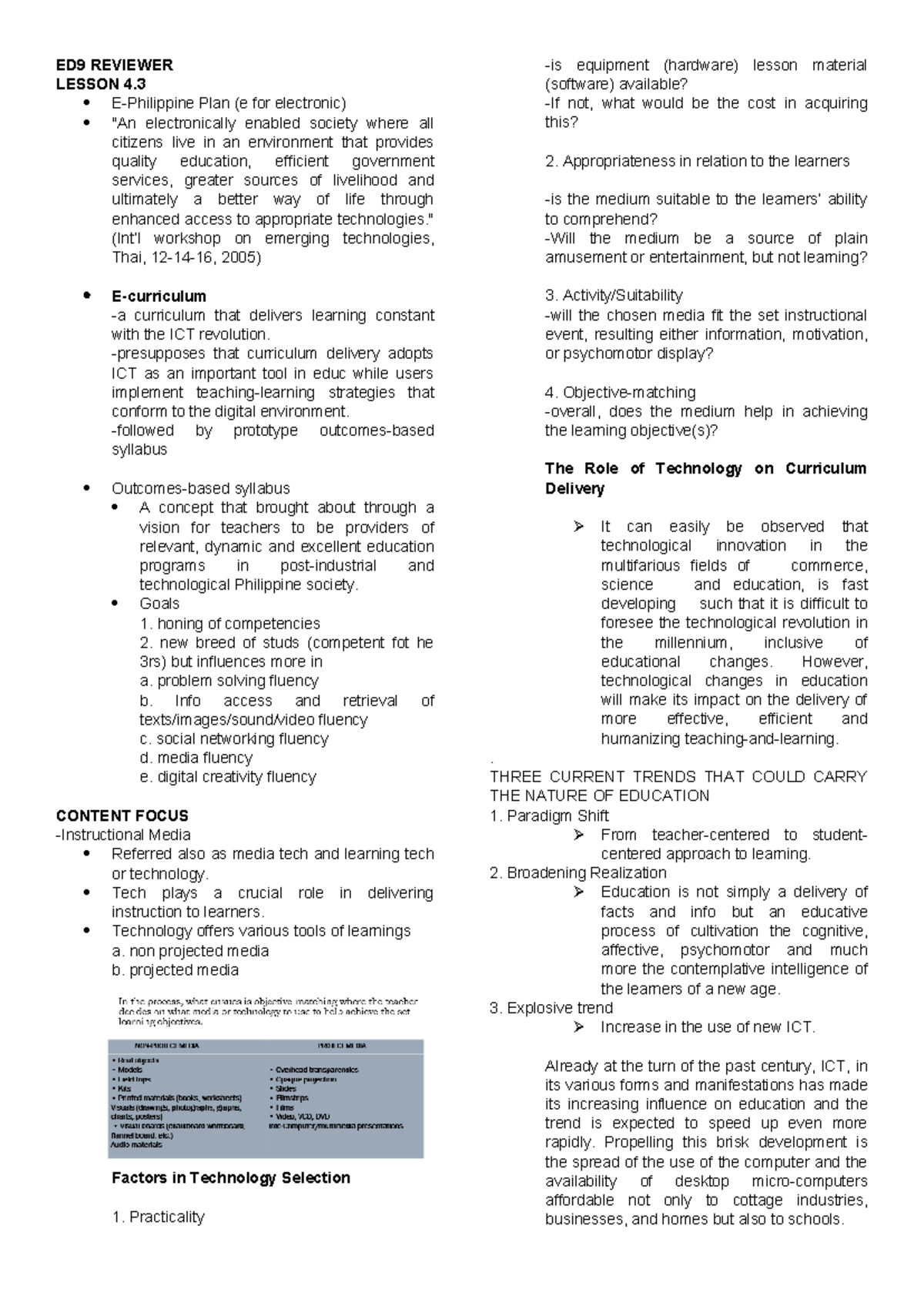 ED9- Reviewer - ED9 REVIEWER LESSON 4. E-Philippine Plan (e for ...