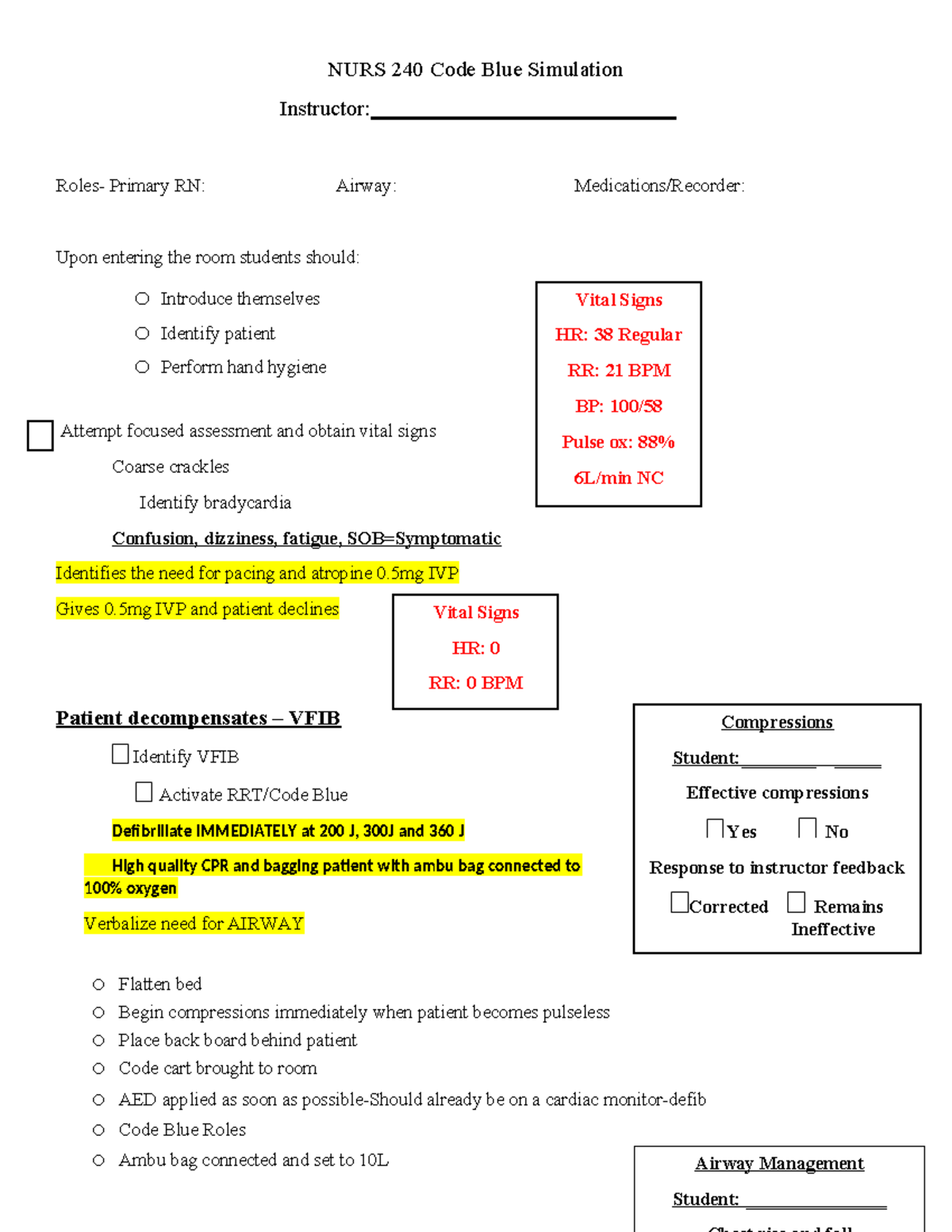 Check Off Code Blue Simulation NURS 240- Updated 3 28 23 - NURS 240 ...