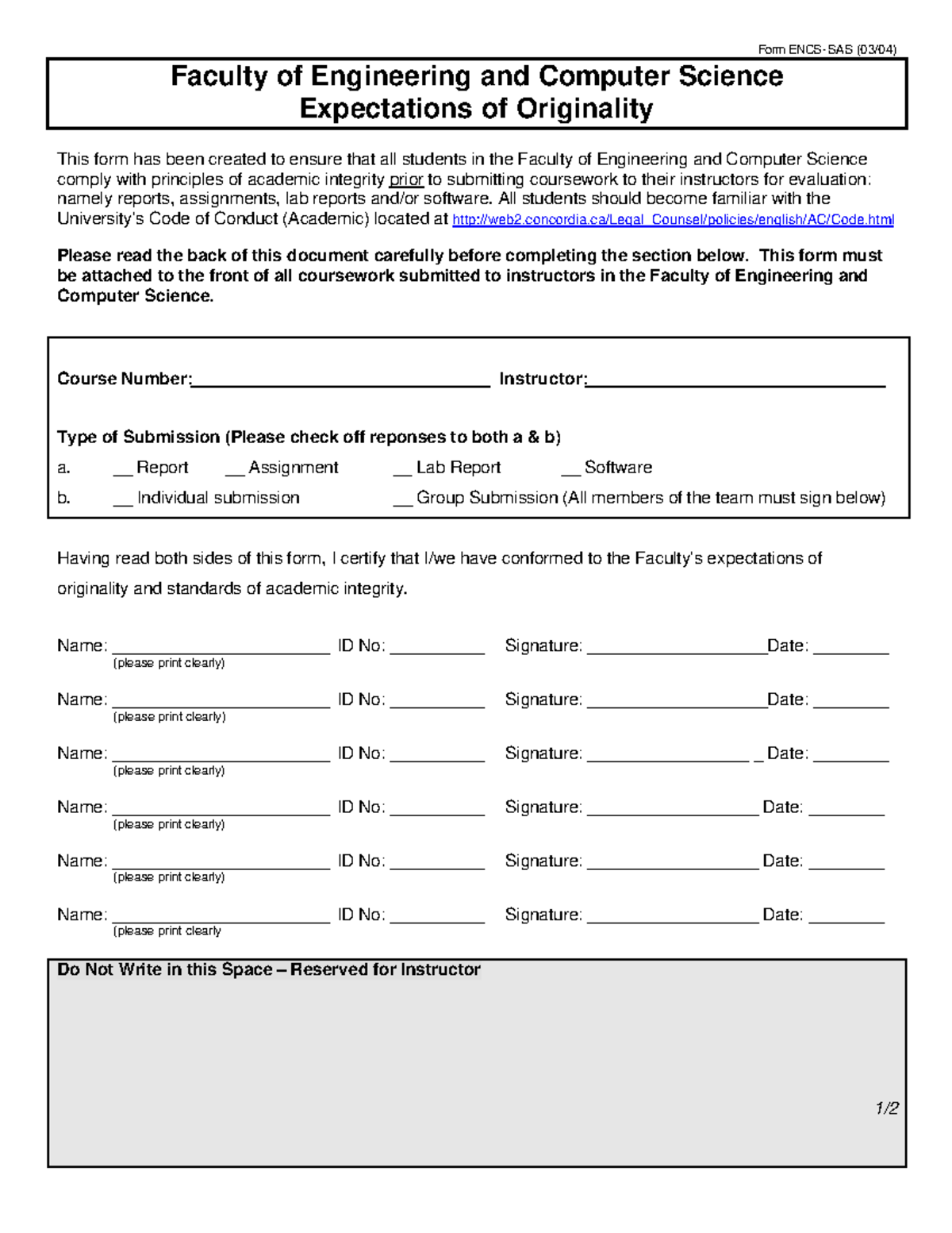 Expectations of Originality for final report - Form ENCS-SAS (03/04 ...