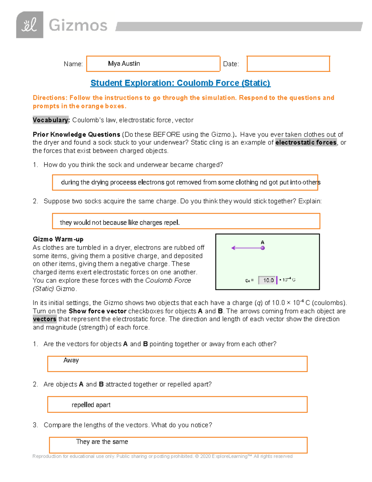 Kami Export - Coulomb Force (Static) Gizmo - Name: Date: Student ...