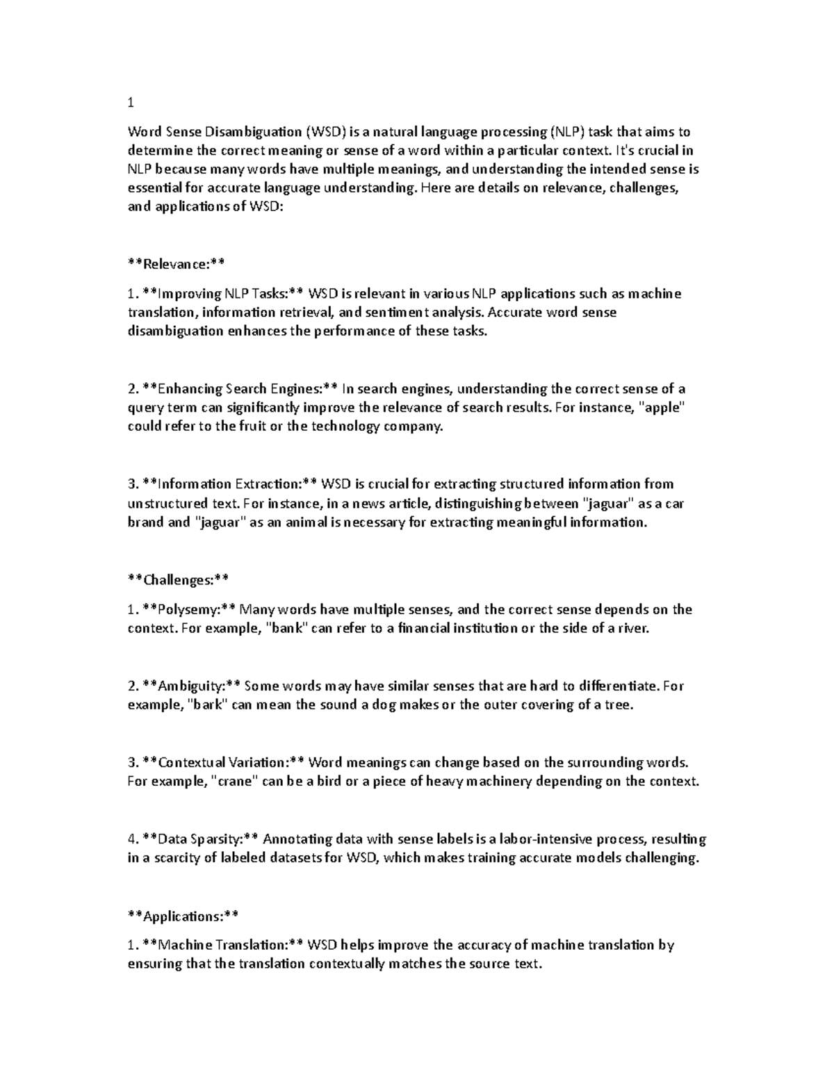 Nlp IA 2 - internal exam questions - 1 Word Sense DisambiguaƟon (WSD ...