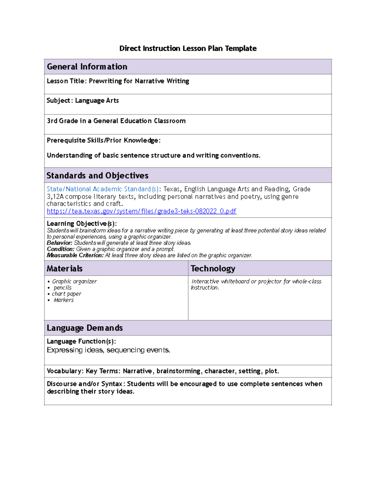 Lesson P - Direct Instruction Lesson Plan Template General Information ...