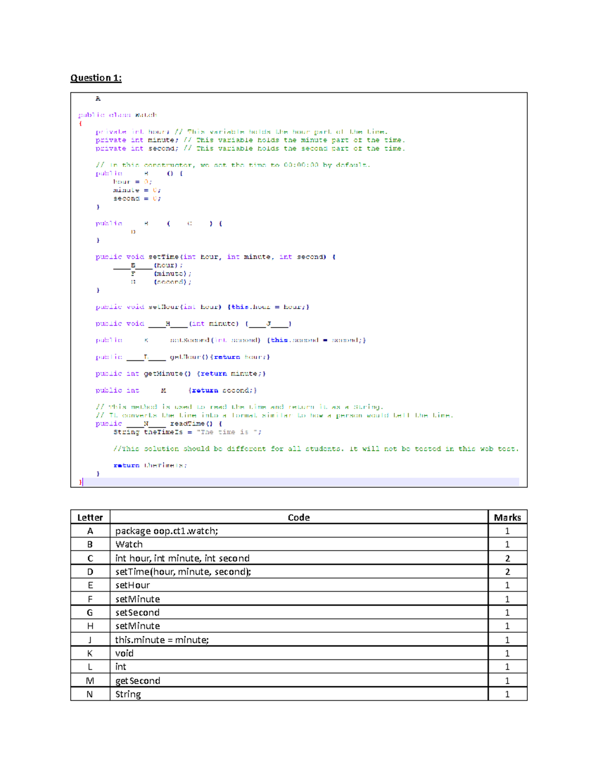 OOP216D OOR216D CT1 2024S1 Memo - DPRSF0 - Ques on 1: A package oop.ct1; Leter Code Marks B ...