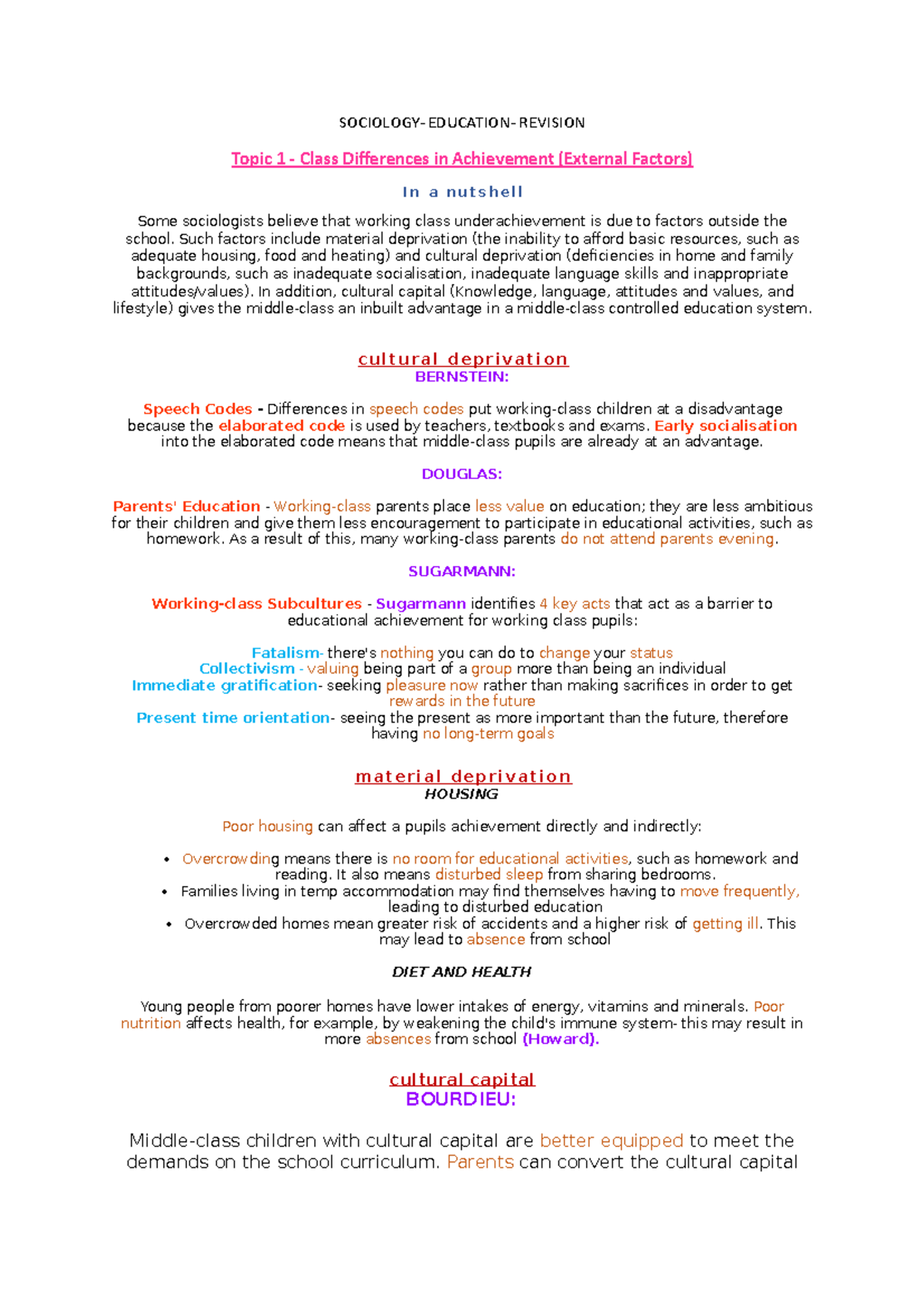 Sociology -Education-Topic 1 - SOCIOLOGY- EDUCATION- REVISION Topic 1 ...
