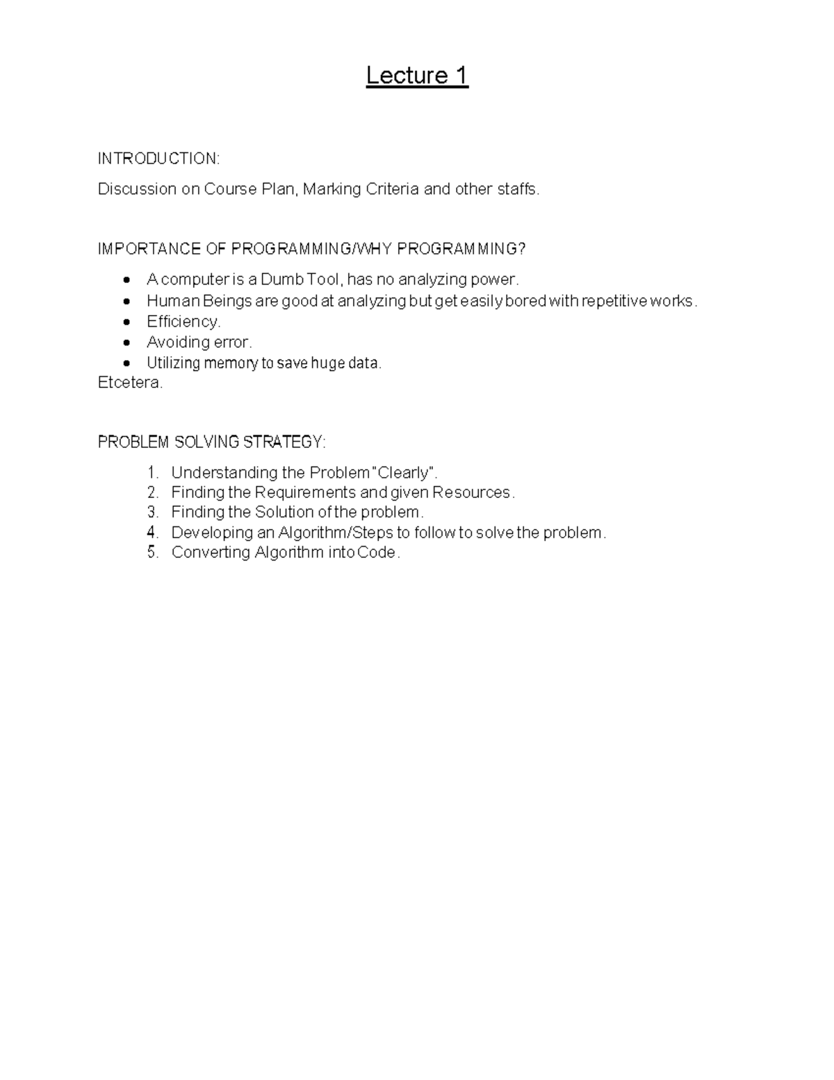 CSE-Lectures Editable - Lecture 1 INTRODUCTION: Discussion on Course Plan, Marking Criteria and ...