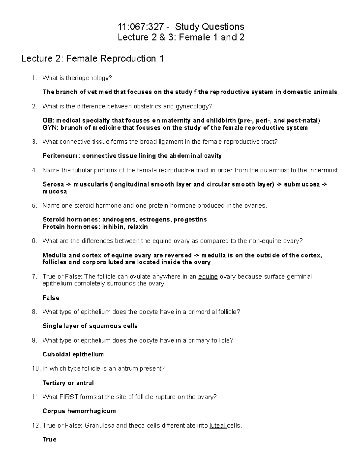 Animal Reproduction: Lecture 2-3 Study Guide - 11:067:327 - Study ...