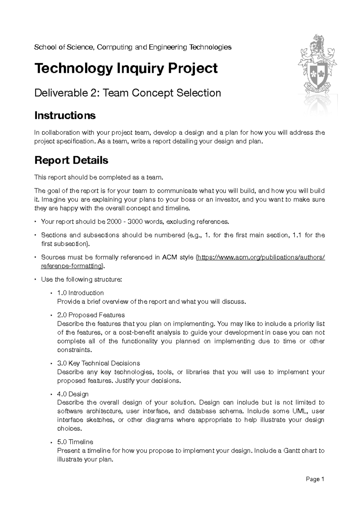 Deliverable 2 - Team Concept Selection - School of Science, Computing ...