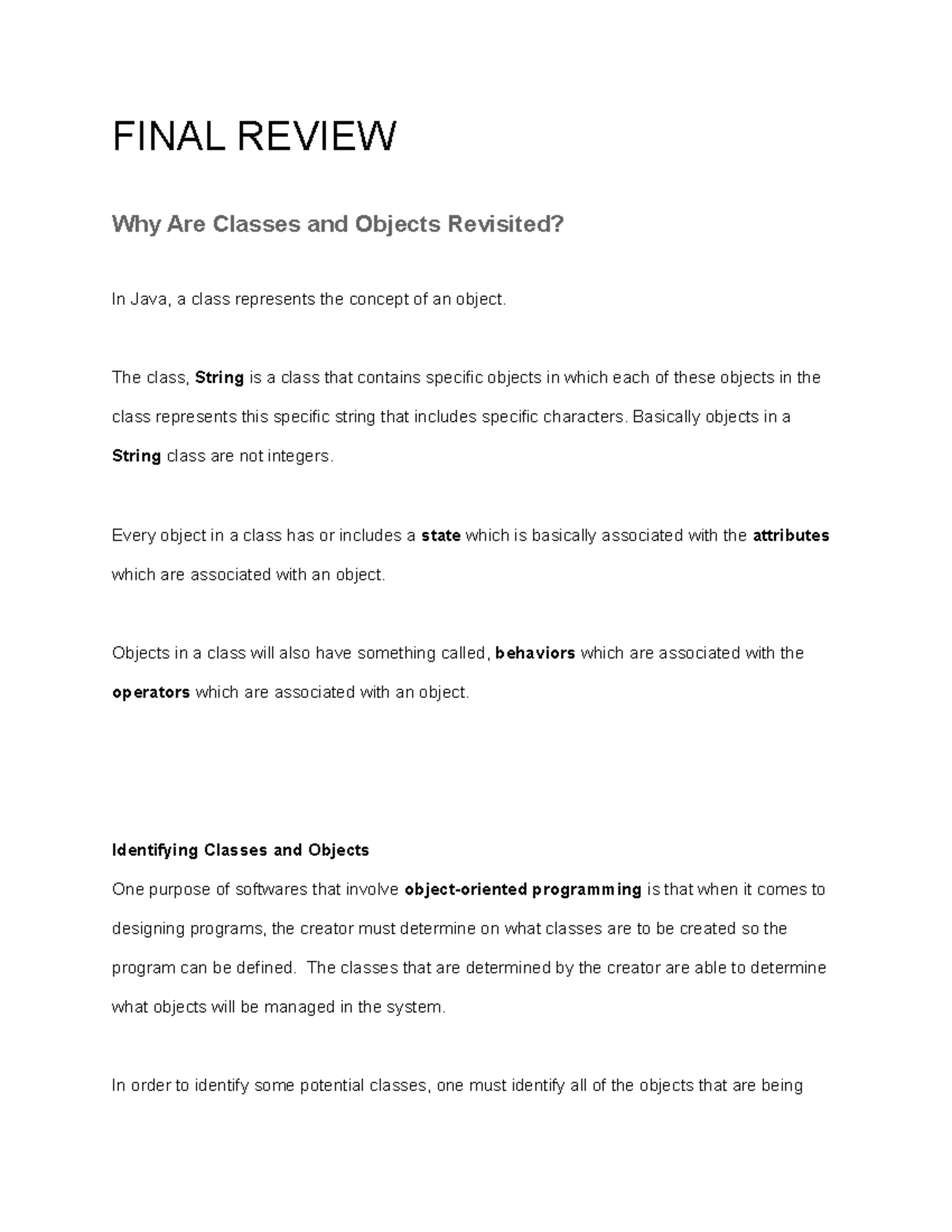 CSC 2660 Final Review 37 - FINAL REVIEW Why Are Classes and Objects ...