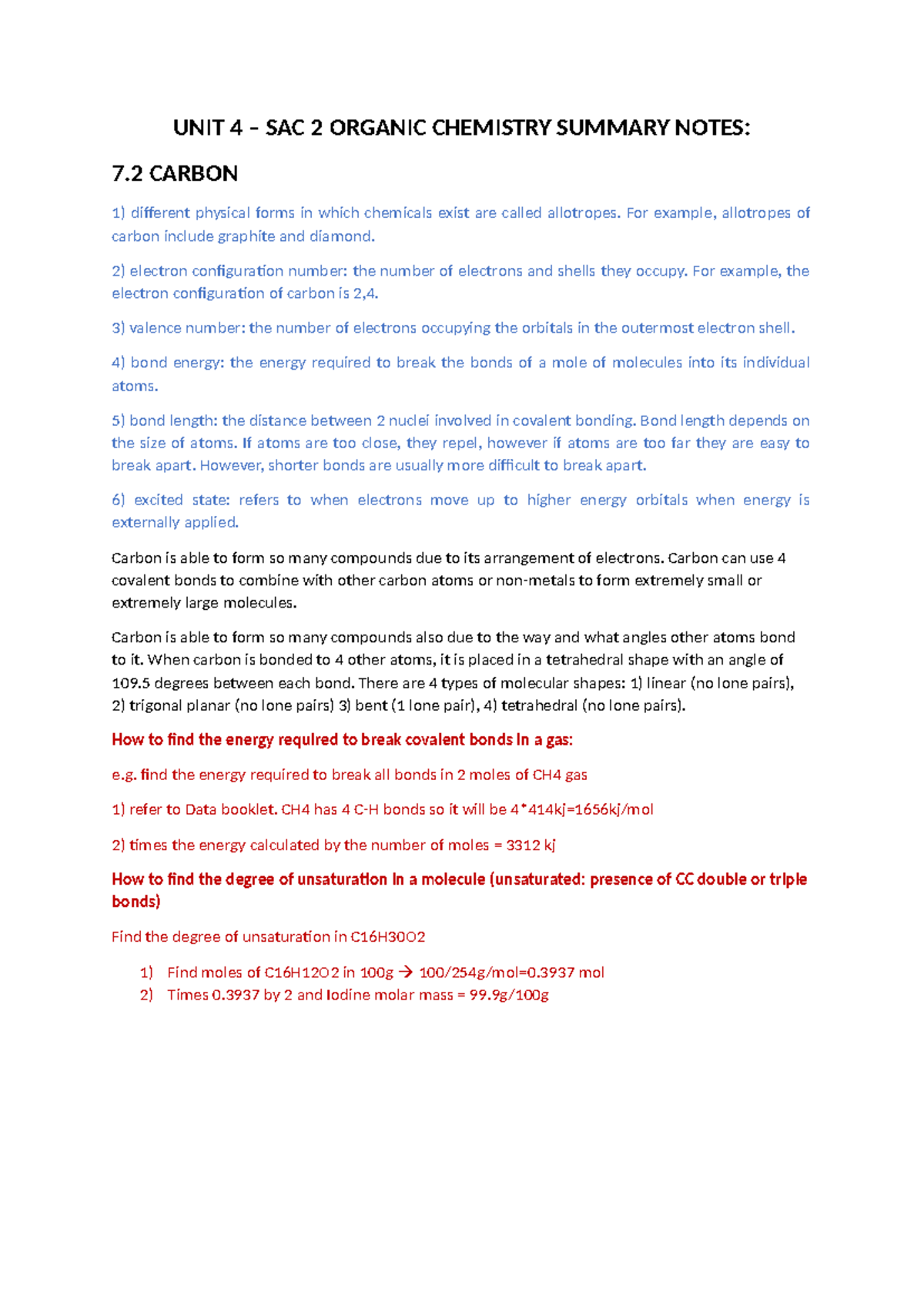 Chemistry notes - chemical reaction pathways - UNIT 4 – SAC 2 ORGANIC ...