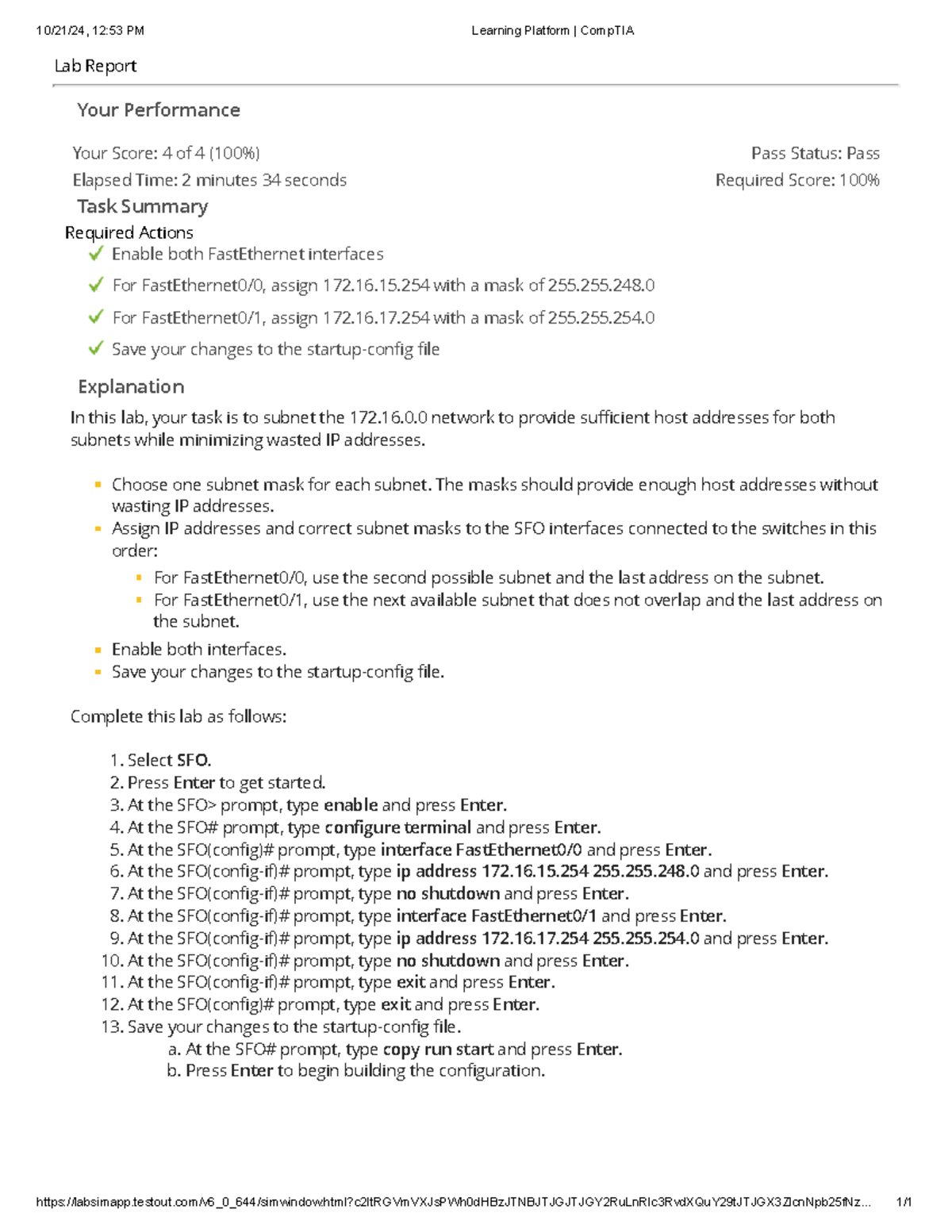 4 3 5 Configure Subnet Masks 2 Simulation Pass Status Pass