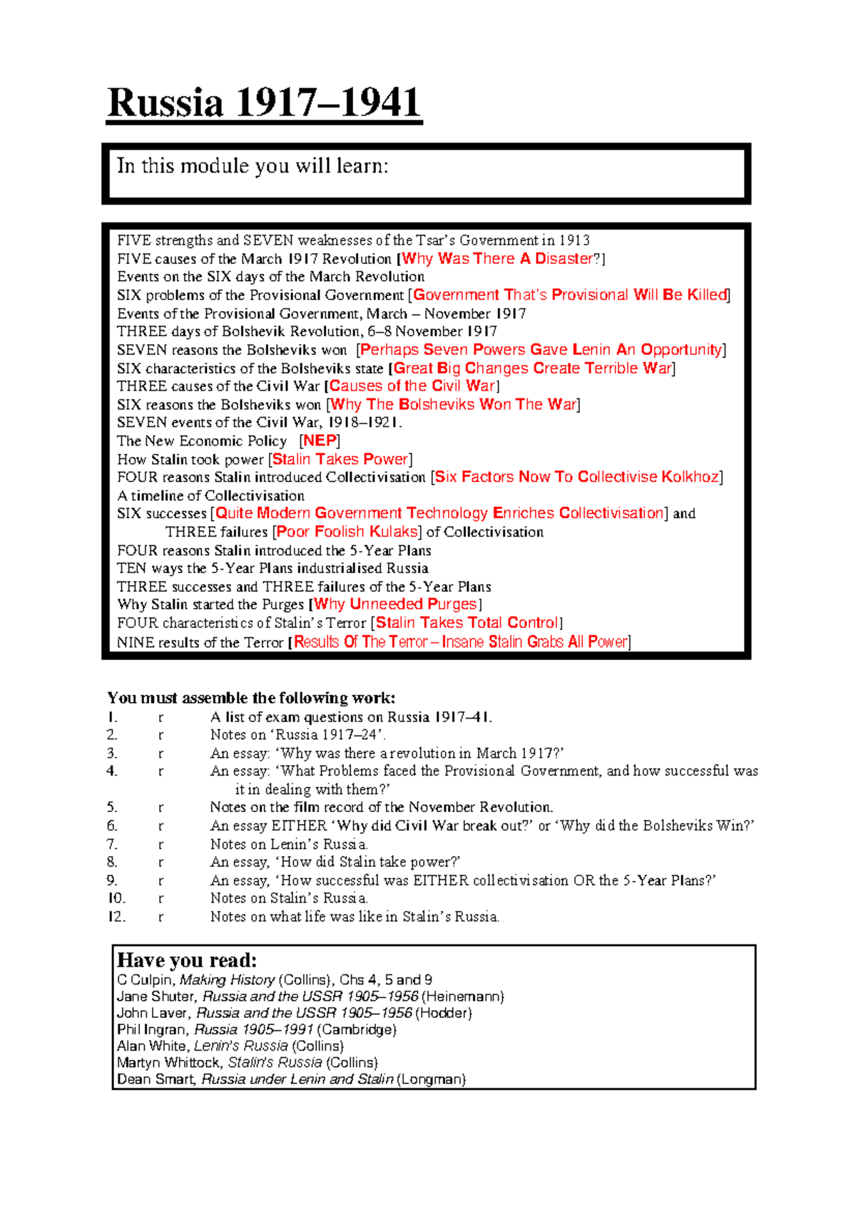 Russia 1917-1941 PDF - Russia 1917– 1941 In this module you will learn: FIVE strengths and SEVEN ...