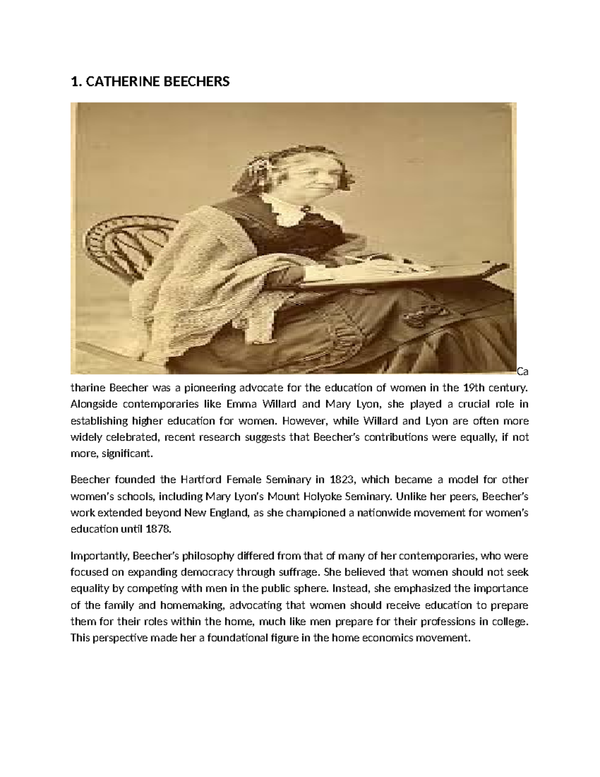 HISTORY OF HOME ECONOMICS - 1. CATHERINE BEECHERS Ca tharine Beecher ...