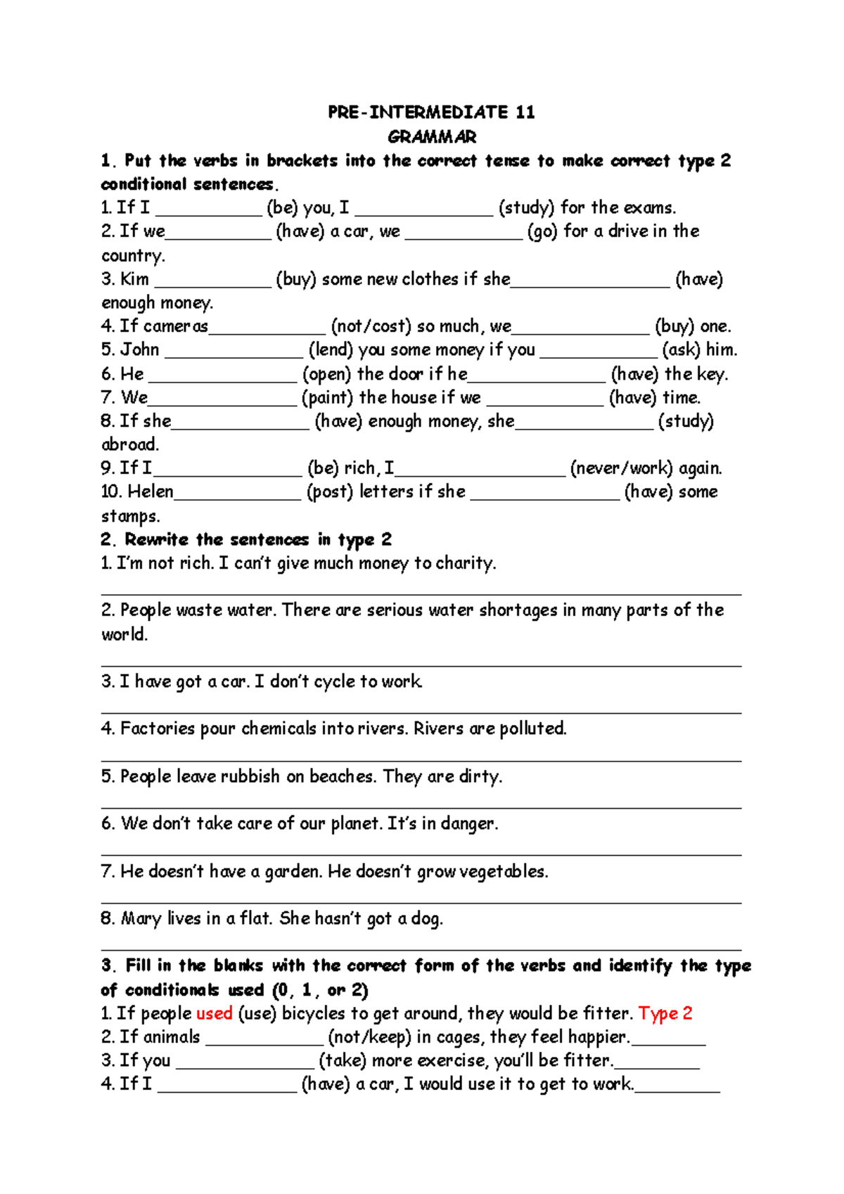 11 - Revision unit - PRE-INTERMEDIATE 11 GRAMMAR 1. Put the verbs in ...