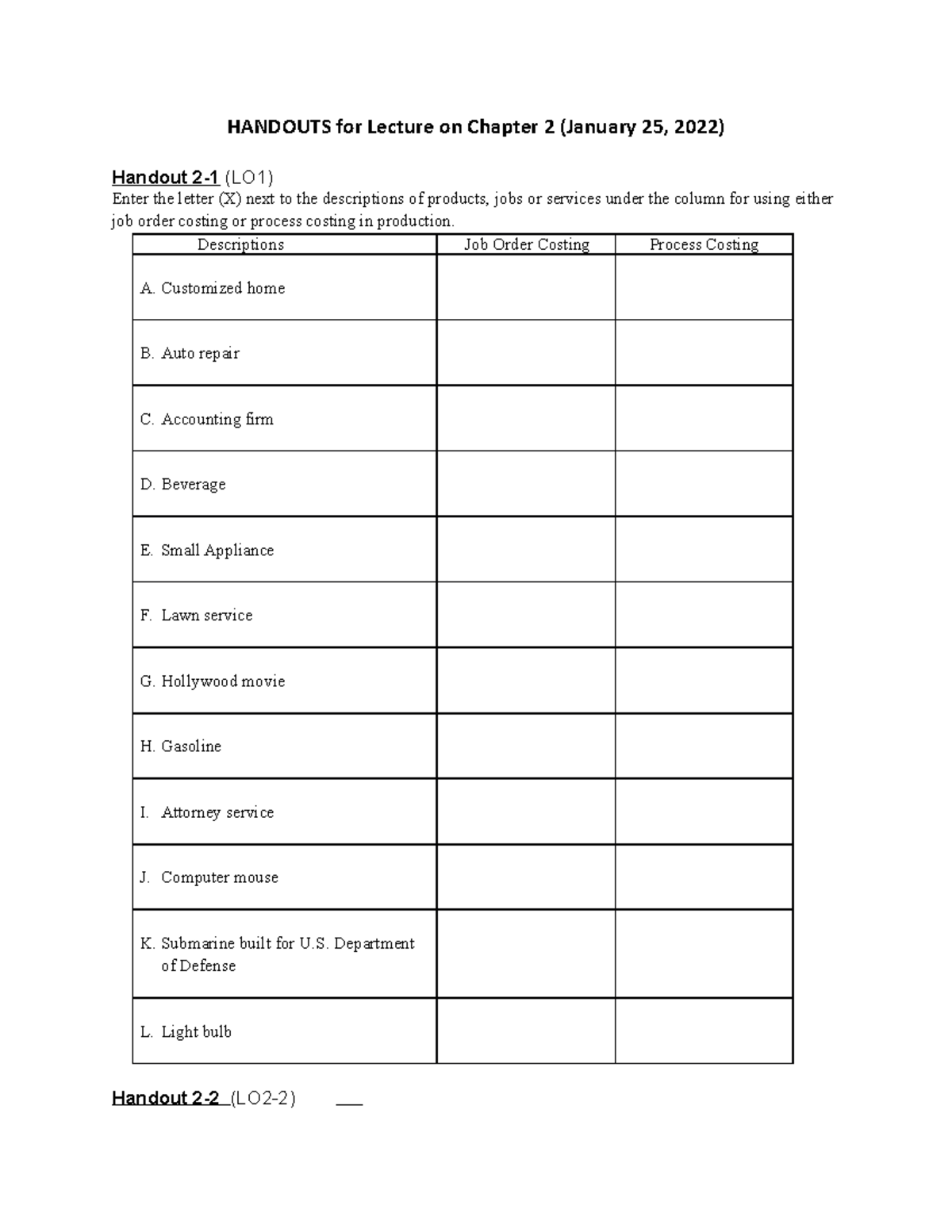 Handouts for Lecture on Chapter 2 Part 1 - HANDOUTS for Lecture on Chapter 2 (January 25, 2022 ...