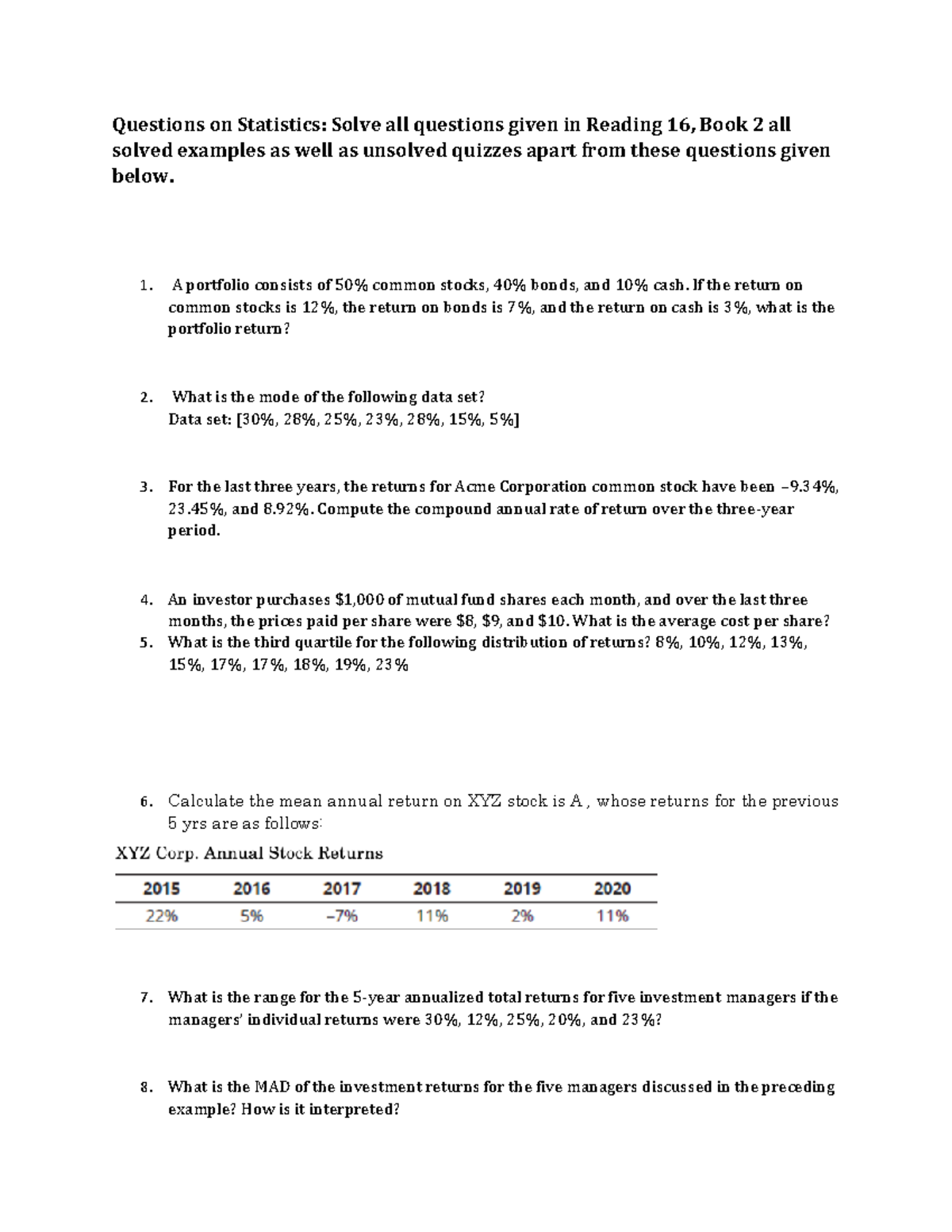 TVM& Statistics Questions - Questions on Statistics: Solve all ...