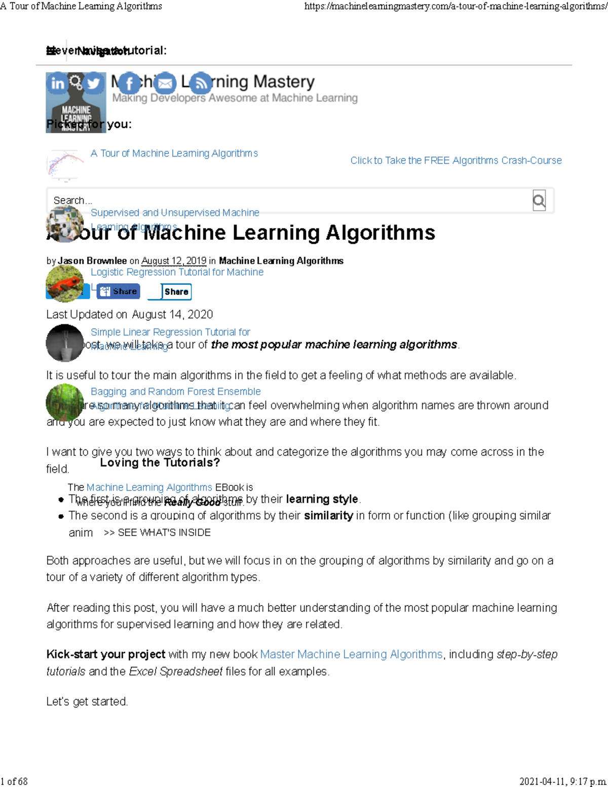 A Tour of Machine Learning Algorithms - NavigationNavigation Click to ...