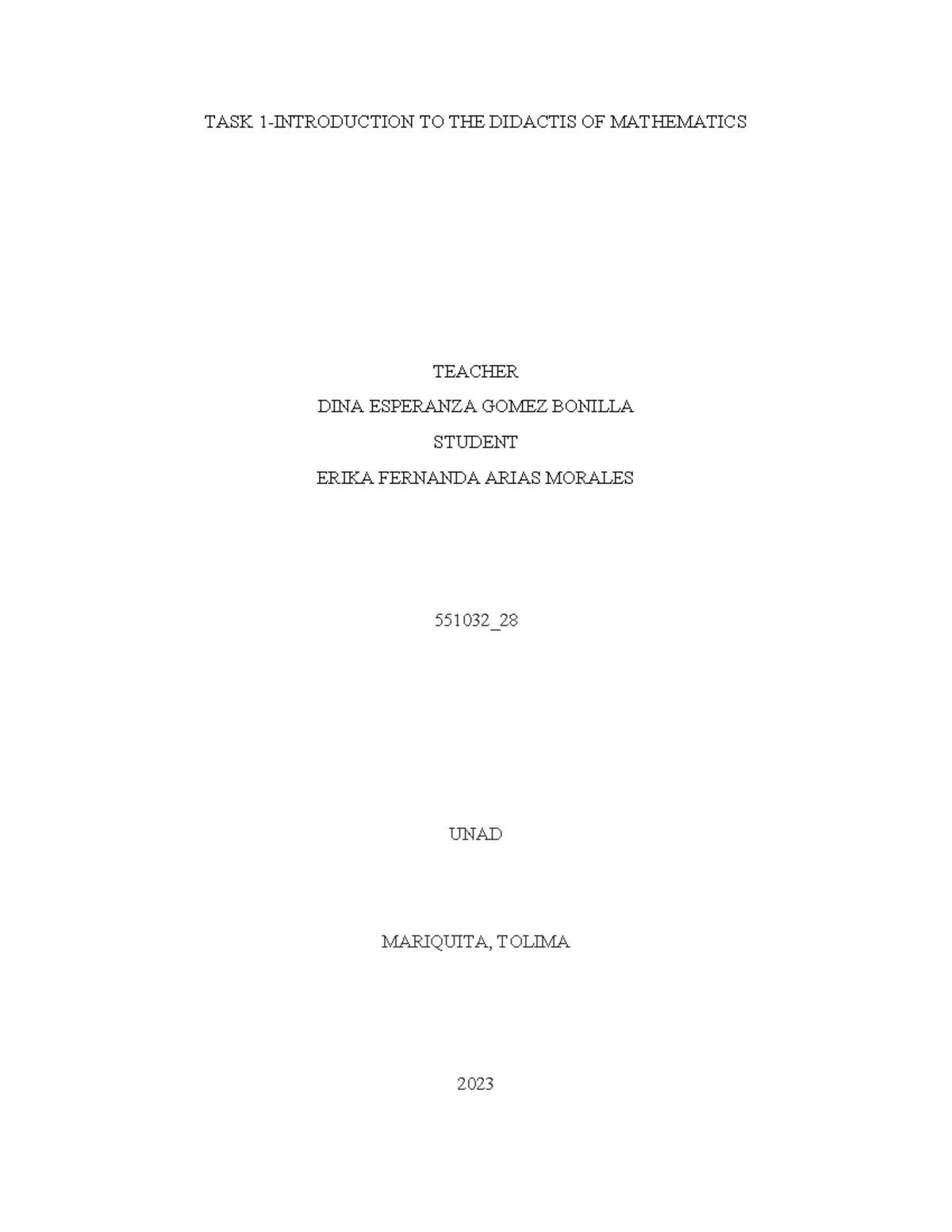 TASK 1- Introduction TO THE Didactis OF Mathematics - TASK 1-INTRODUCTION TO THE DIDACTIS OF ...