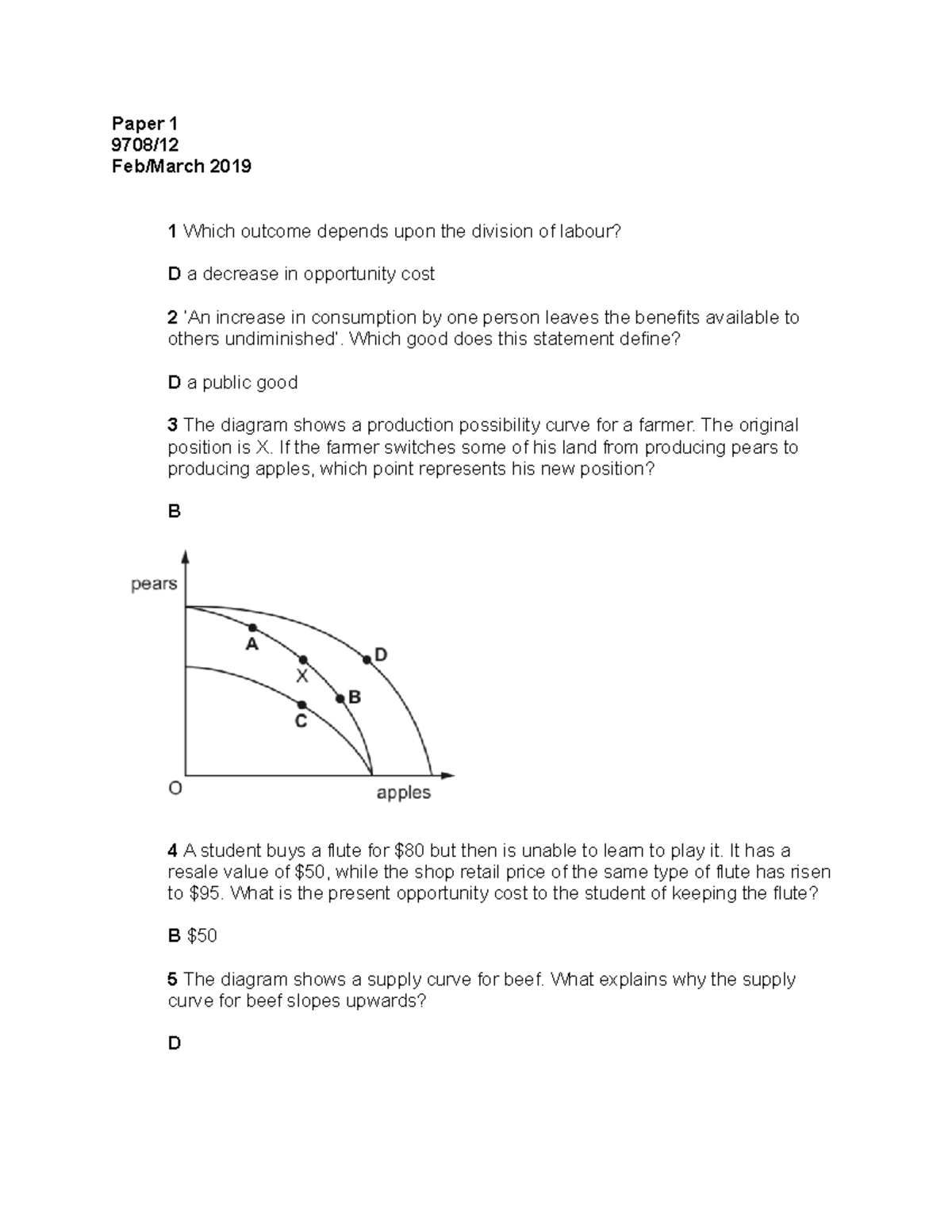 Econ exam - random - Paper 1 9708/ Feb/March 2019 1 Which outcome ...