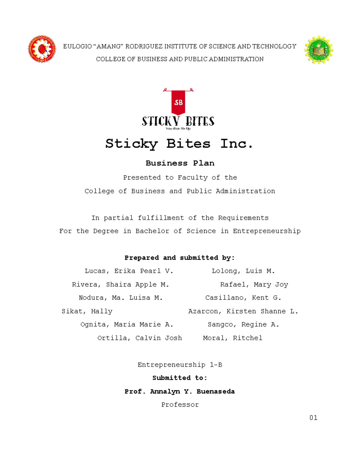 Business Plan Grp4 - EULOGIO “AMANG” RODRIGUEZ INSTITUTE OF SCIENCE AND ...