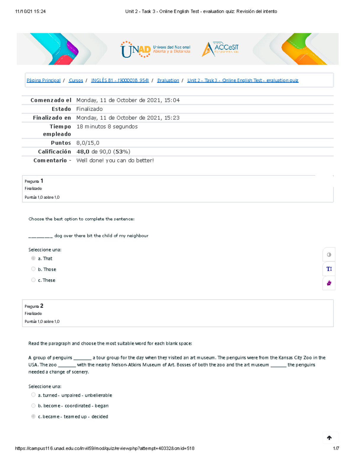 Unit 2 - Task 3 - Online English Test - evaluation quiz Revisión del ...